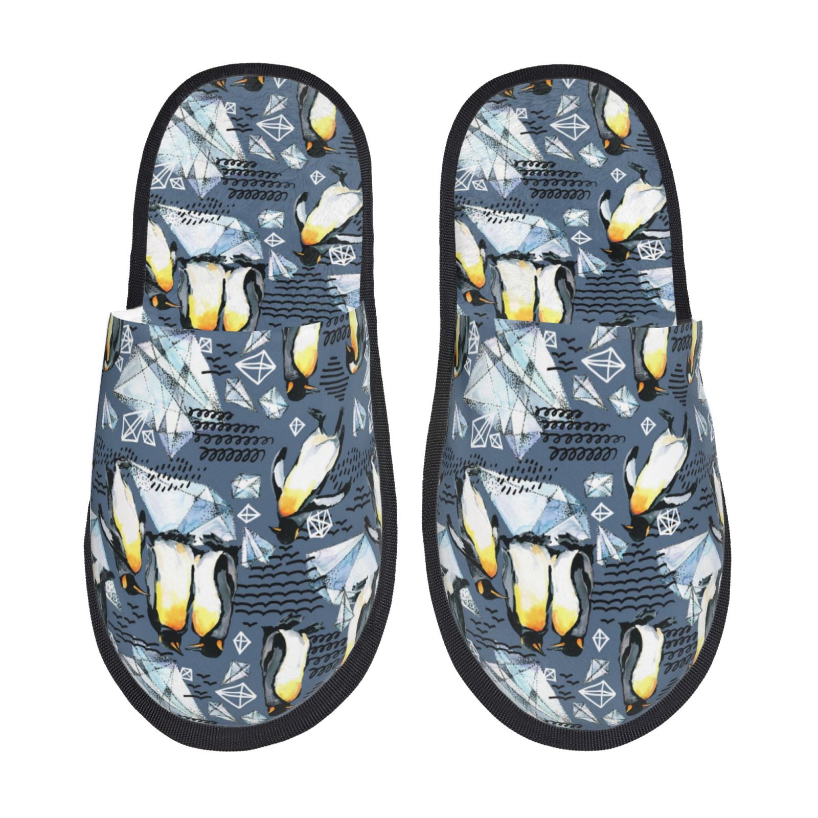 Daiia Penguin Arctic Adventure Pattern Furry Slippers for Women and Men ...