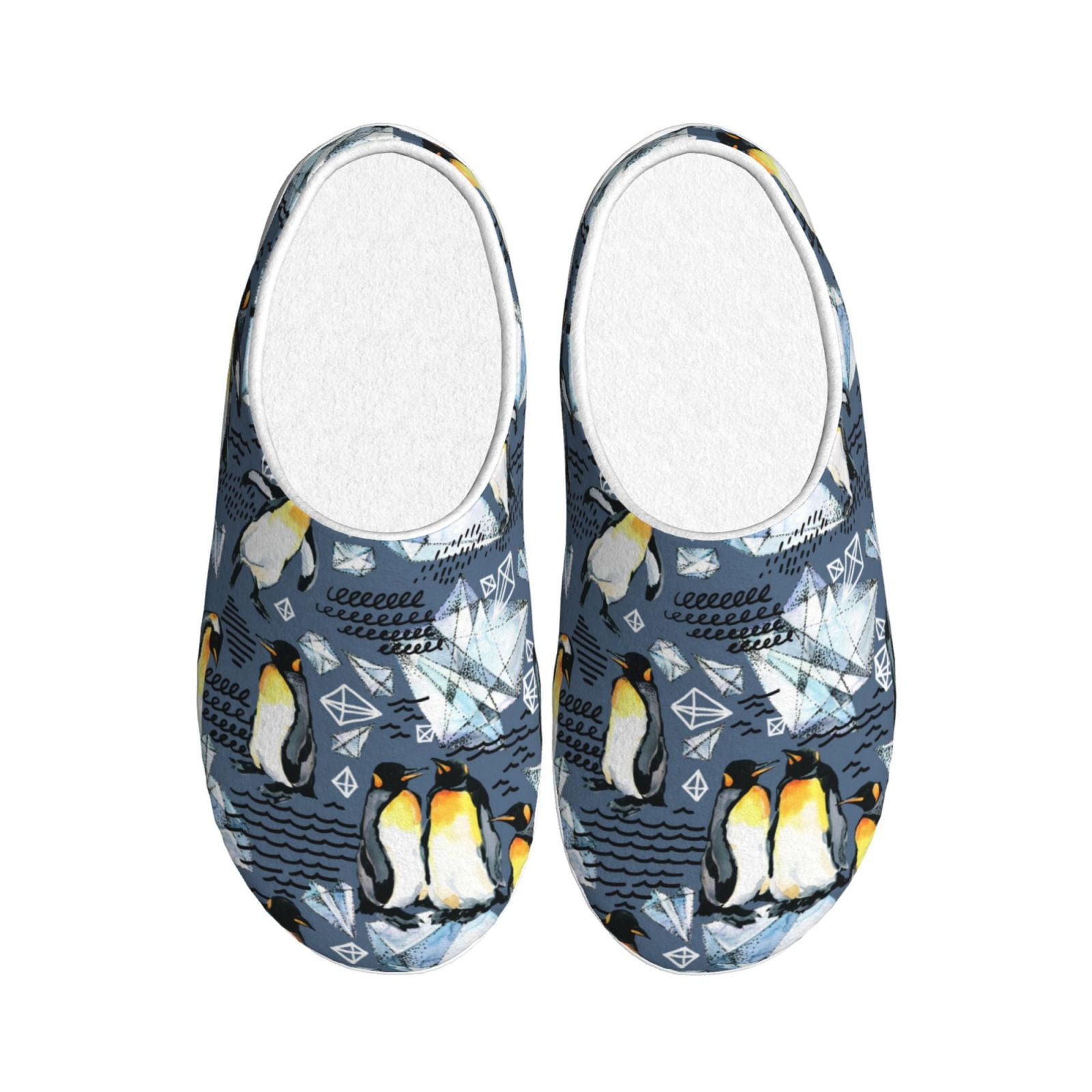 Daiia Penguin Arctic Adventure Print Women’s Fuzzy Slippers Memory Foam ...