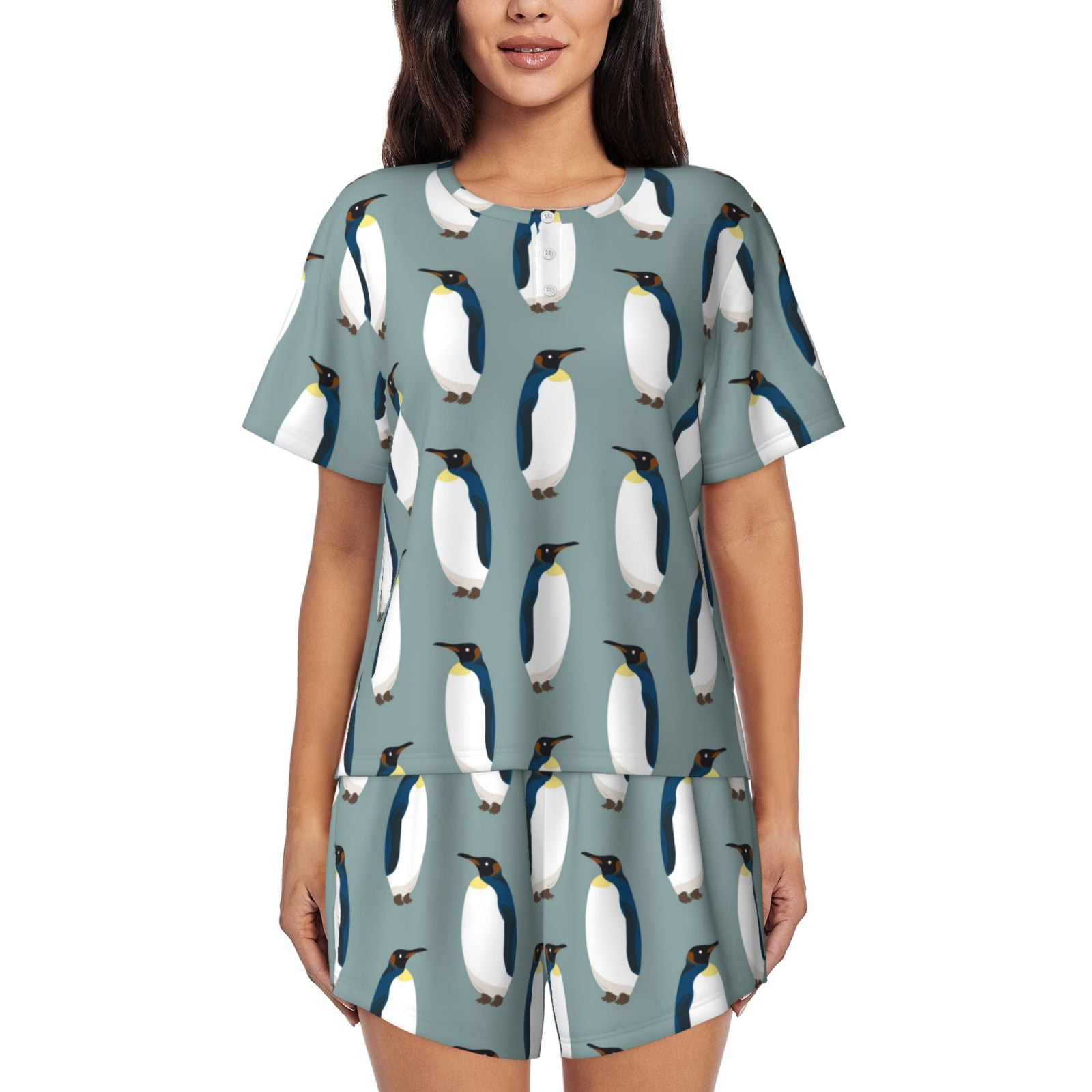 Daiia Penguin Pattern Womens Pajama Sets Short Sleeve Pajamas for Women ...