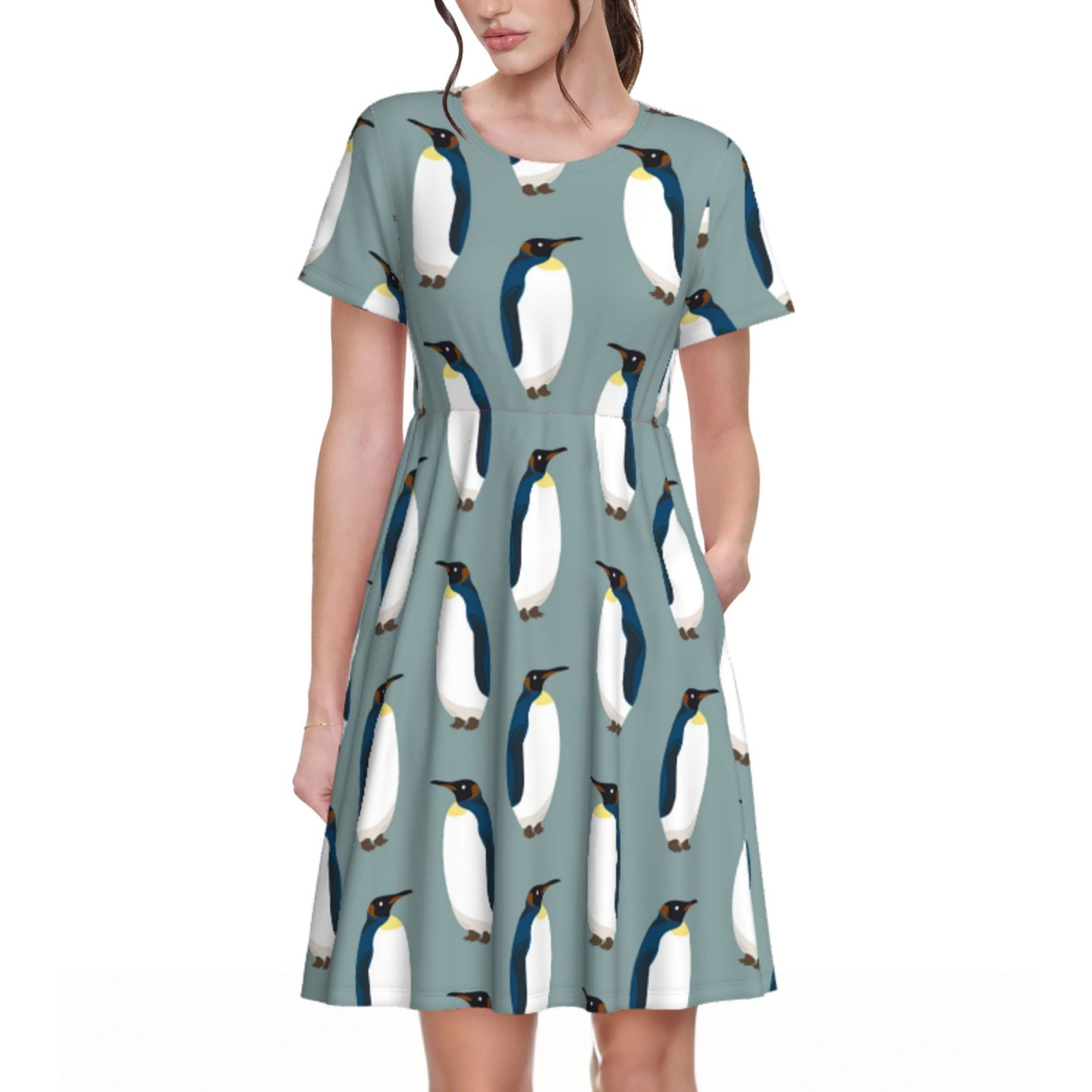 Daiia Penguin Print Women's Dresses 2025 Trendy Short sleeve Dresses ...