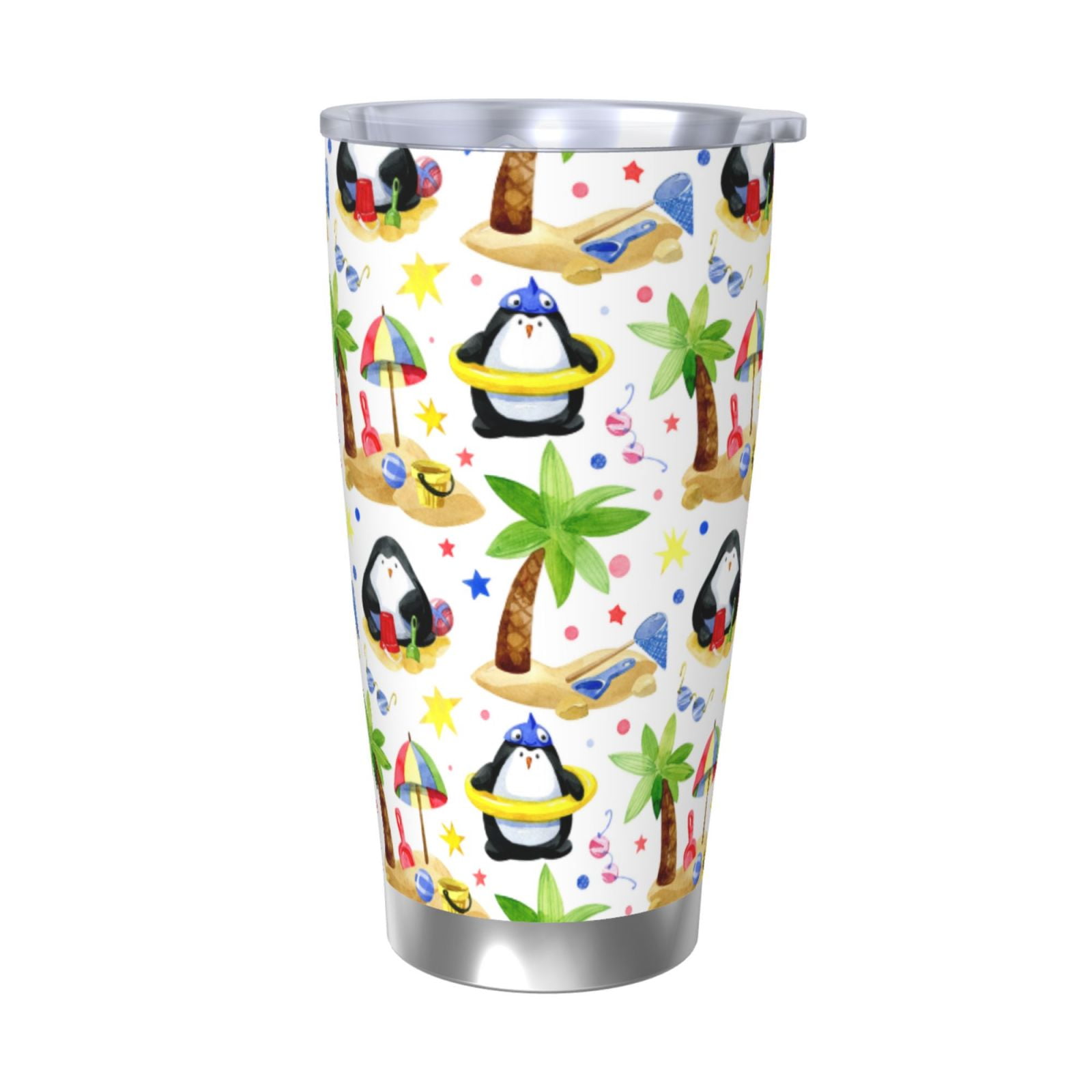 Daiia Penguins On The Beach Printed 20oz Insulated Coffee Cup with ...