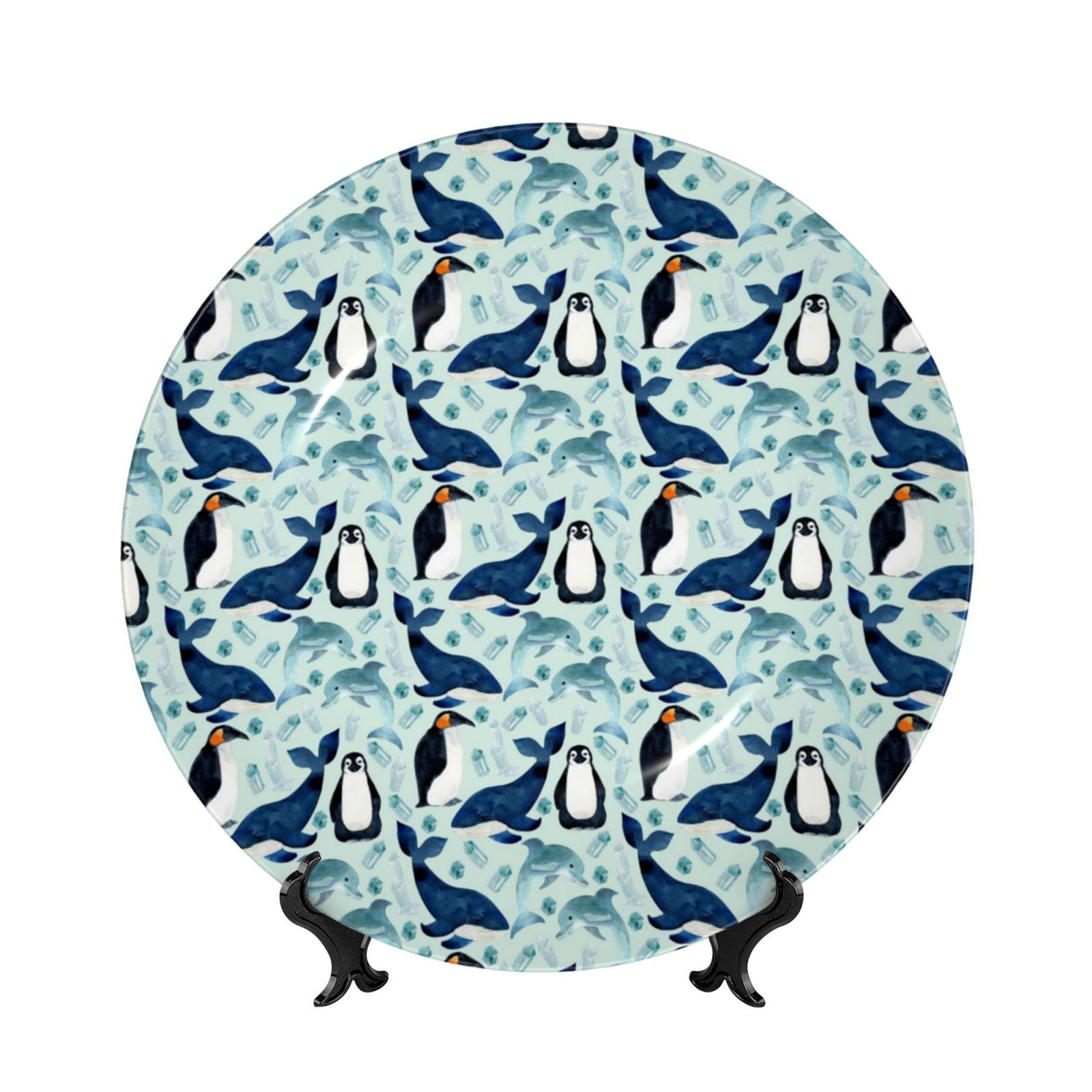 Daiia Penguins Whales Printed Pattern Ceramic Plate Dinner Plates Bone ...