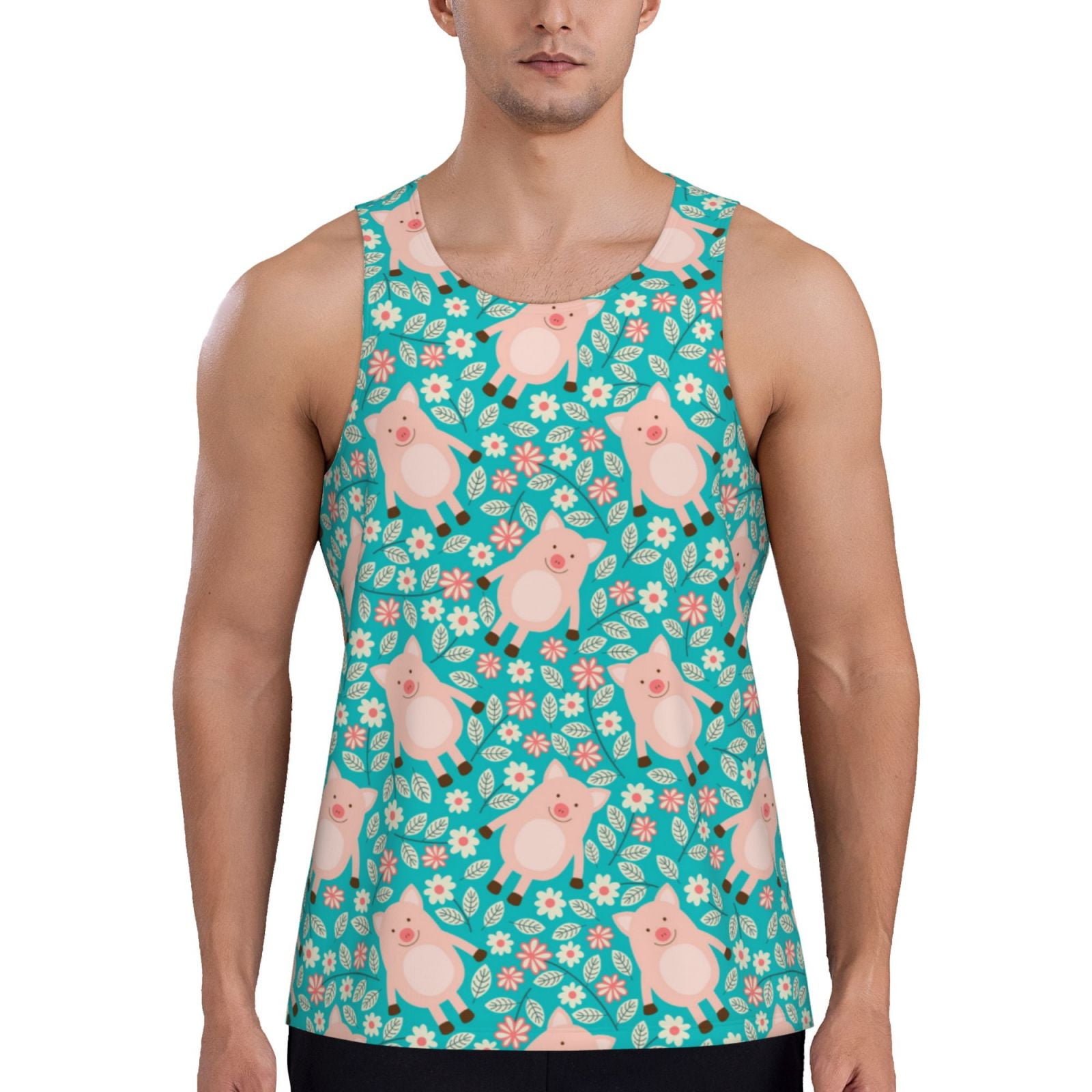 Daiia Pig And Flower Printed Men's Quick Dry Fit Muscle Tank Top Slim ...