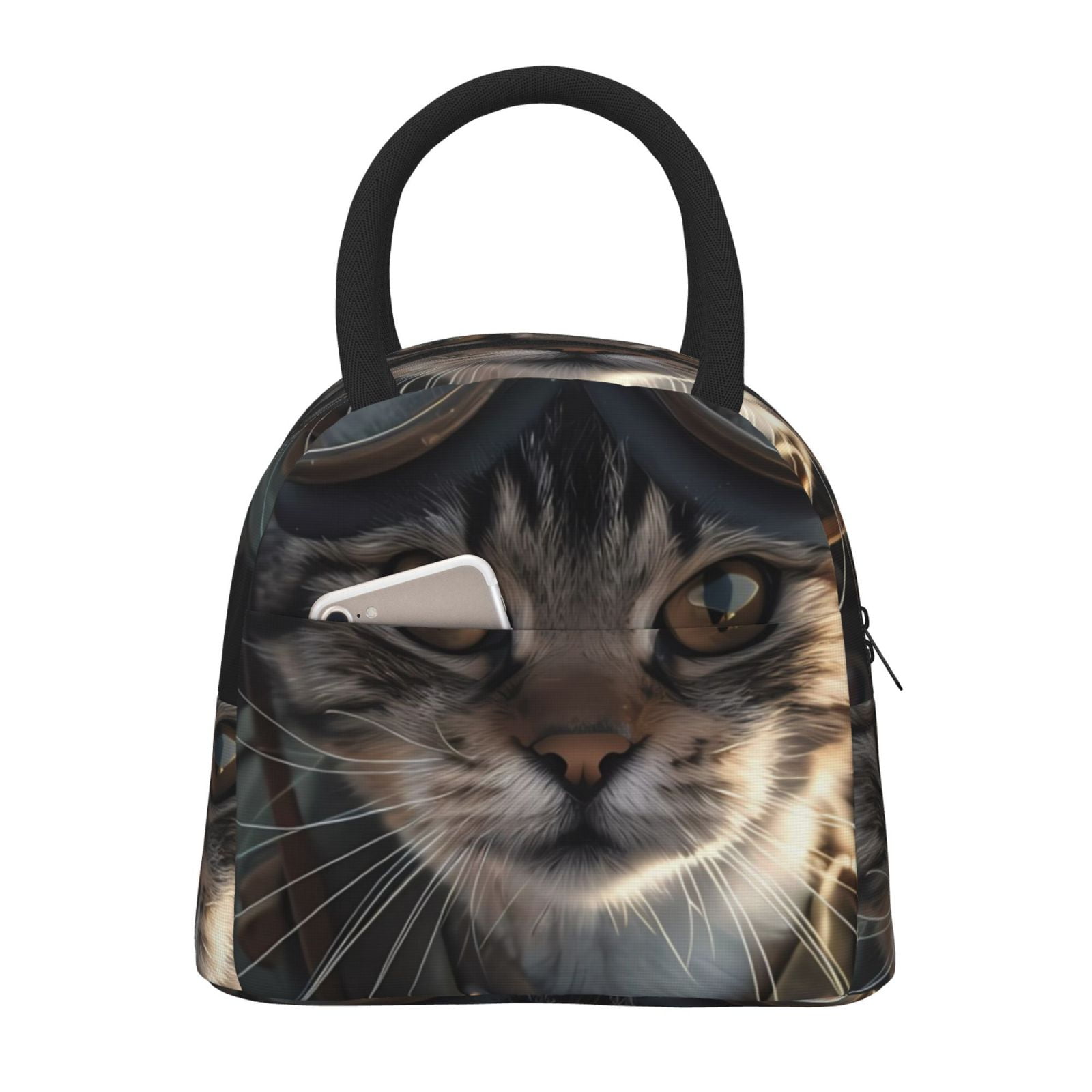 Daiia Pilot Cat In Vintage Plane Pattern Lunch Bag , Insulated Lunch ...