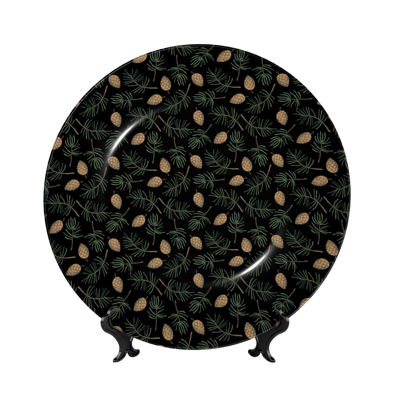 Daiia Pine Cone Woodland Pattern Printed Pattern Ceramic Plate Dinner ...