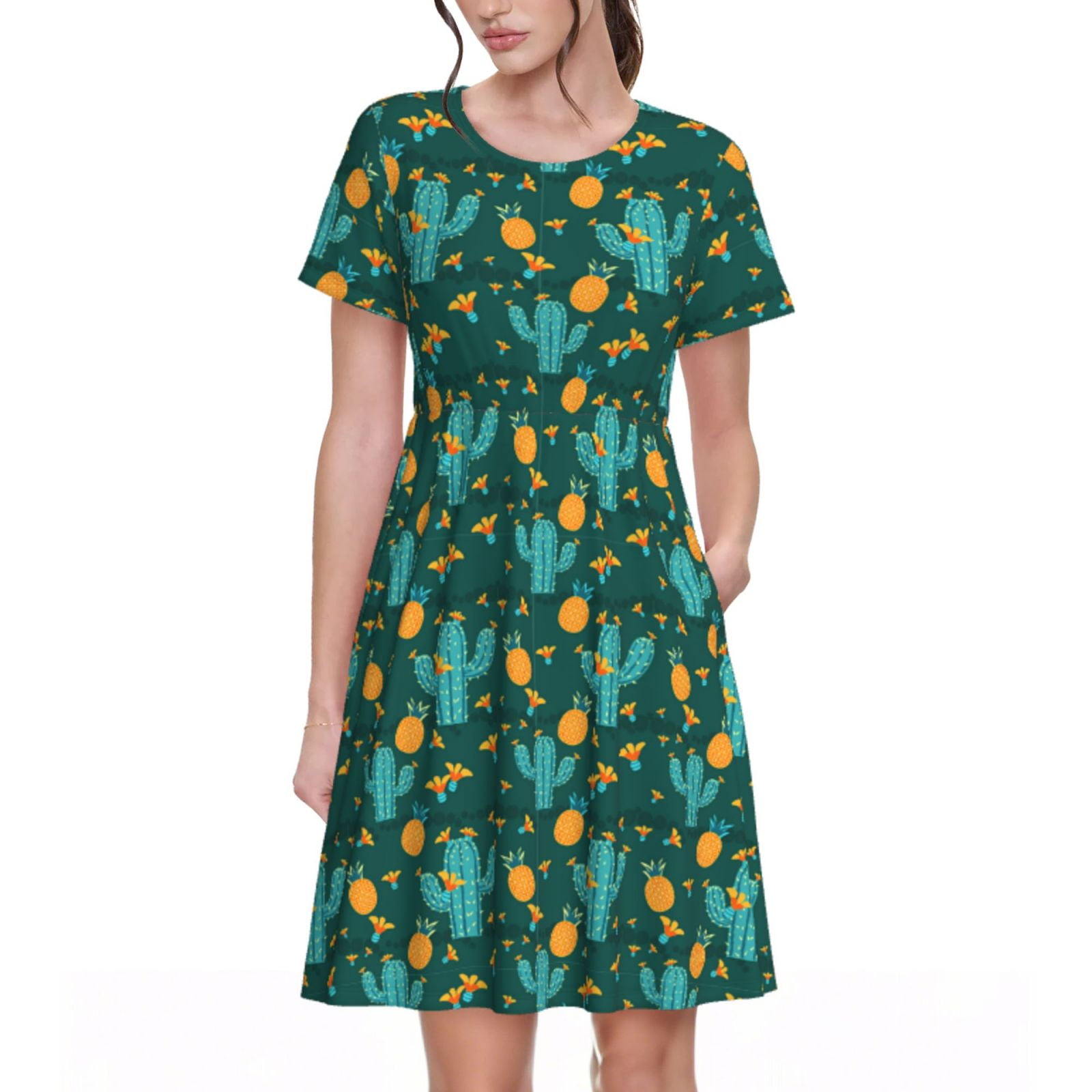 Daiia Pineapple And Cactus Print Women's Dresses 2025 Trendy Short ...