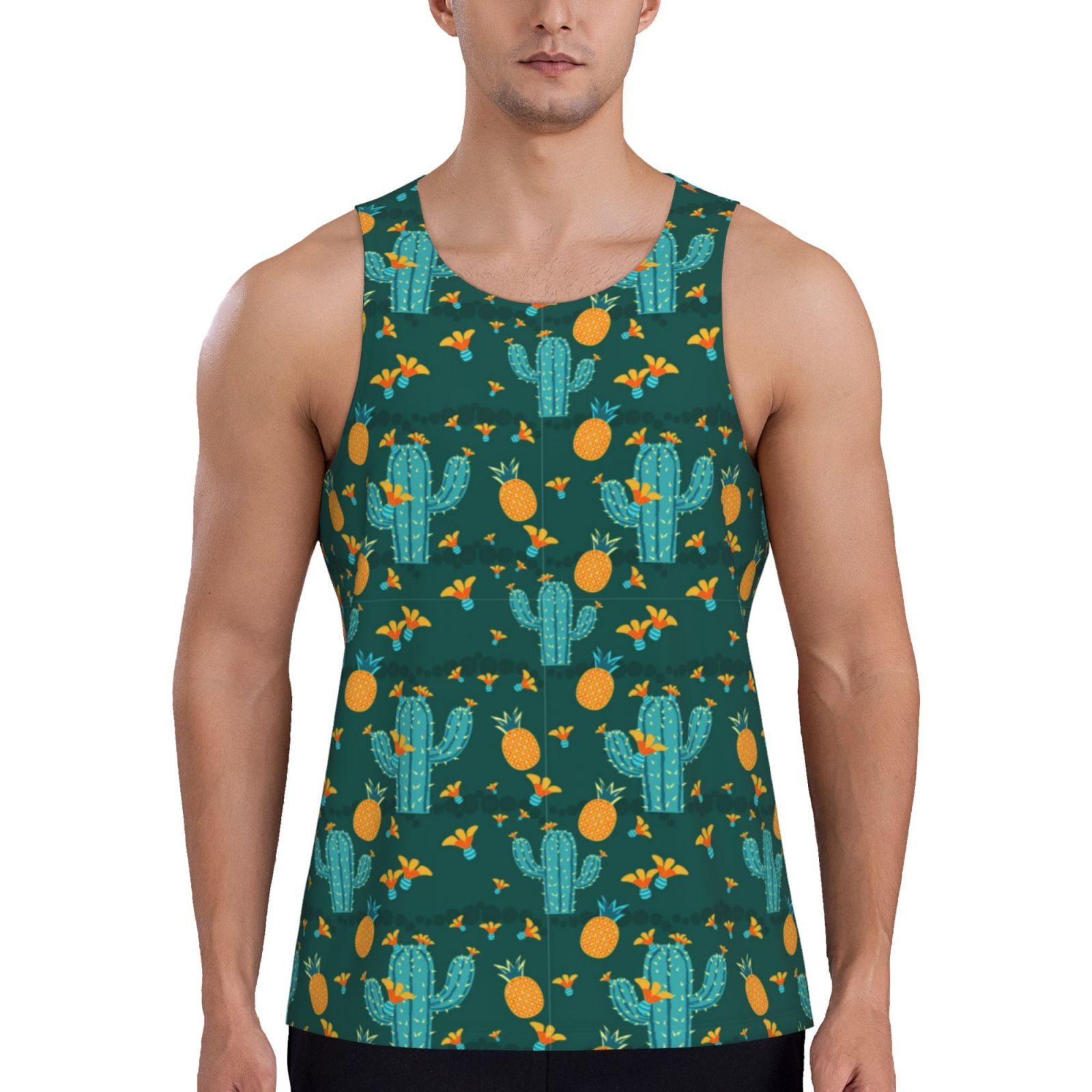 Daiia Pineapple And Cactus Printed Men's Quick Dry Fit Muscle Tank Top ...