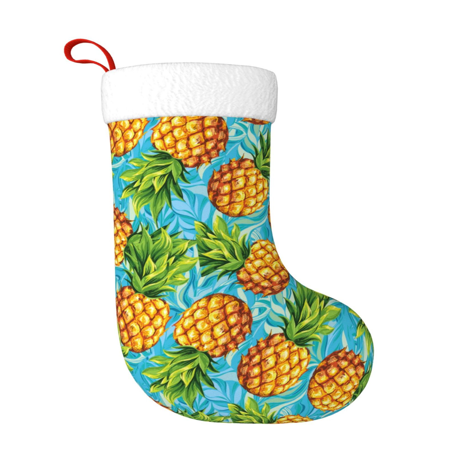 Daiia Pineapple Print Christmas Stocking，18"Large Knitted Xmas Stocking ...