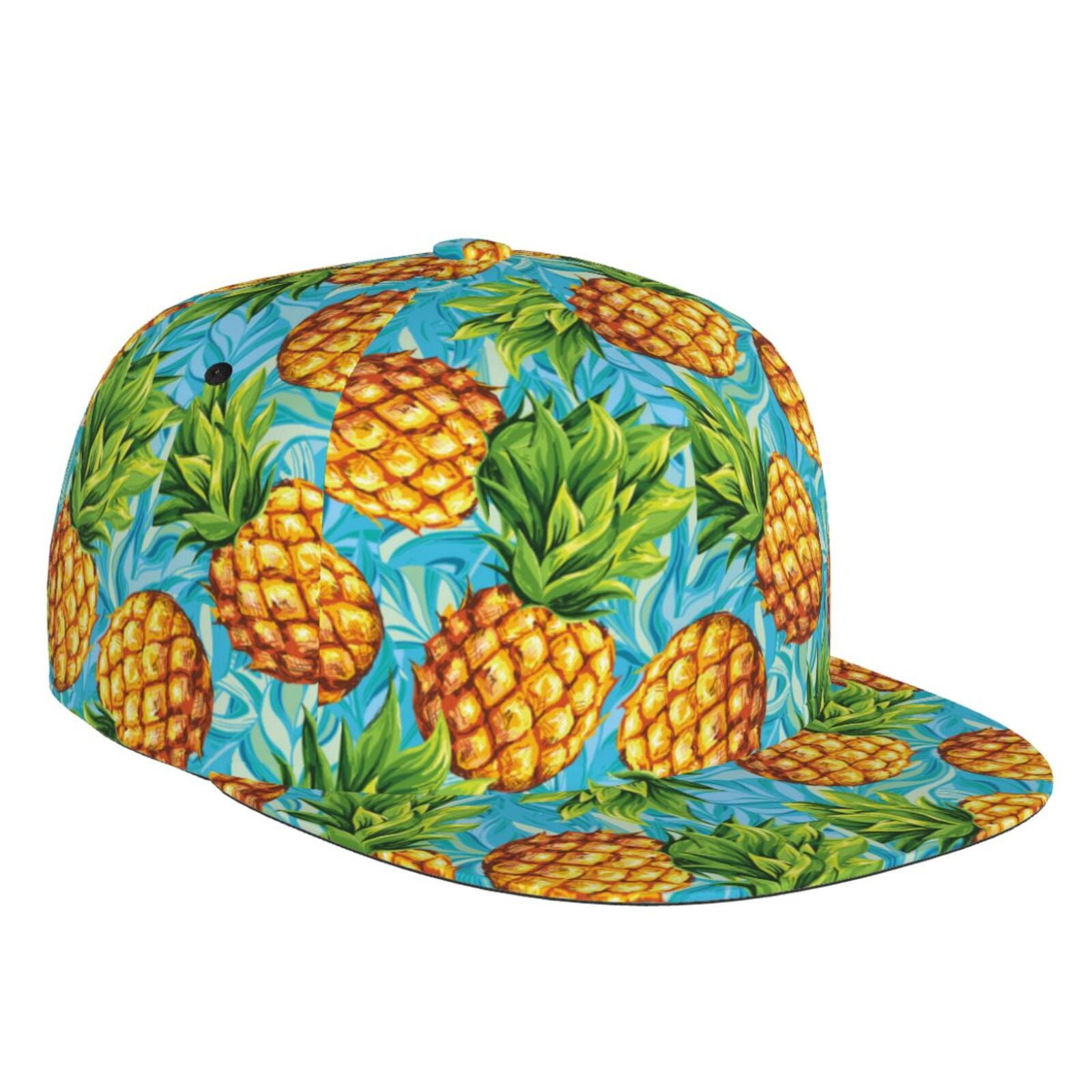Daiia Pineapple print Flat Bill Hats Flat Brim Trucker Cap Baseball Cap ...