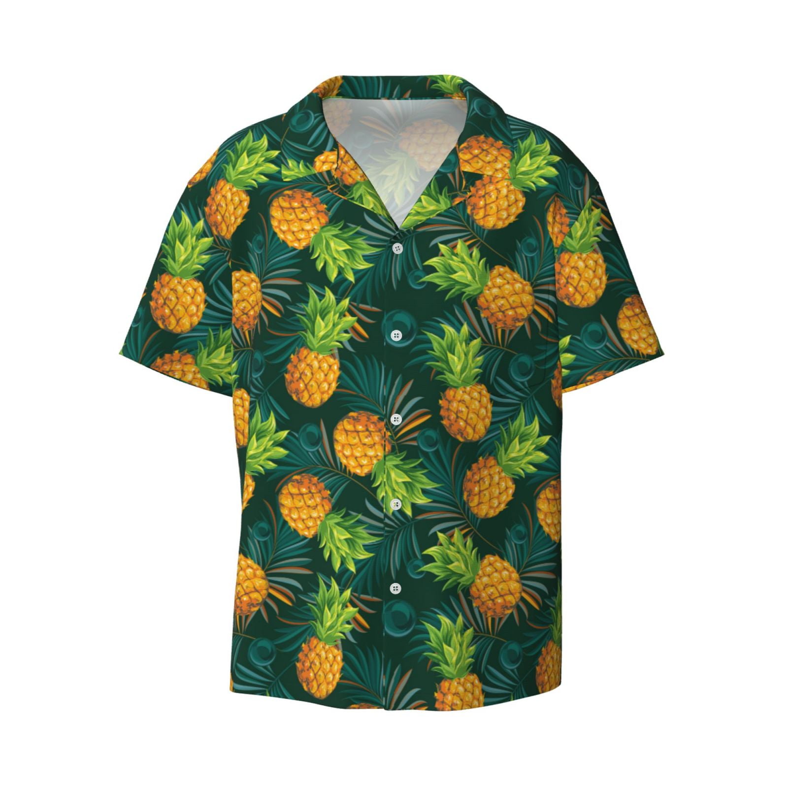 Daiia Pineapples with Palm Leaves Men's Linen Shirts Short Sleeve Casual Shirts Button Down ...