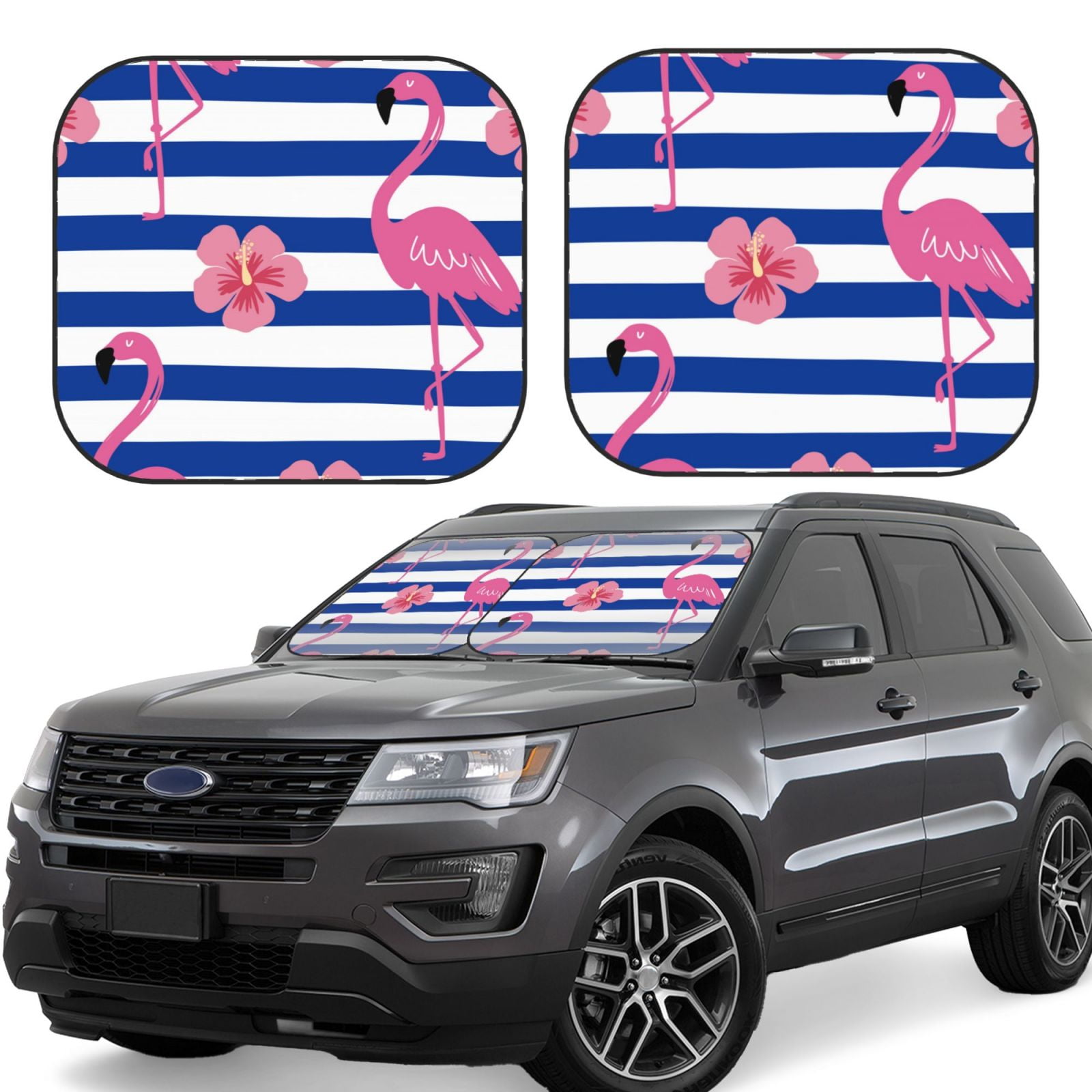 Daiia Pink Flamingo 2PCS Car Windshield Sun Shade, Foldable Sun Shield ...