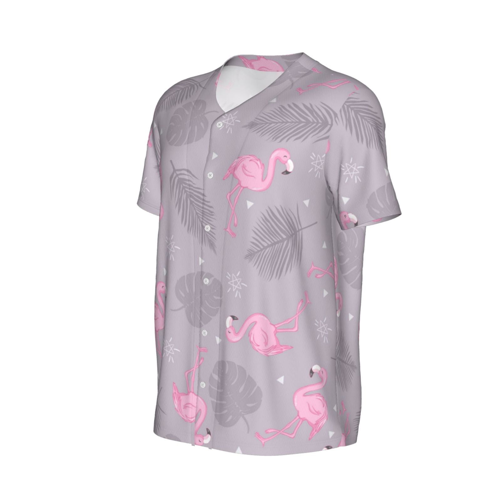 Daiia Pink Flamingo Mens Baseball Jersey Button Down Shirts Short ...