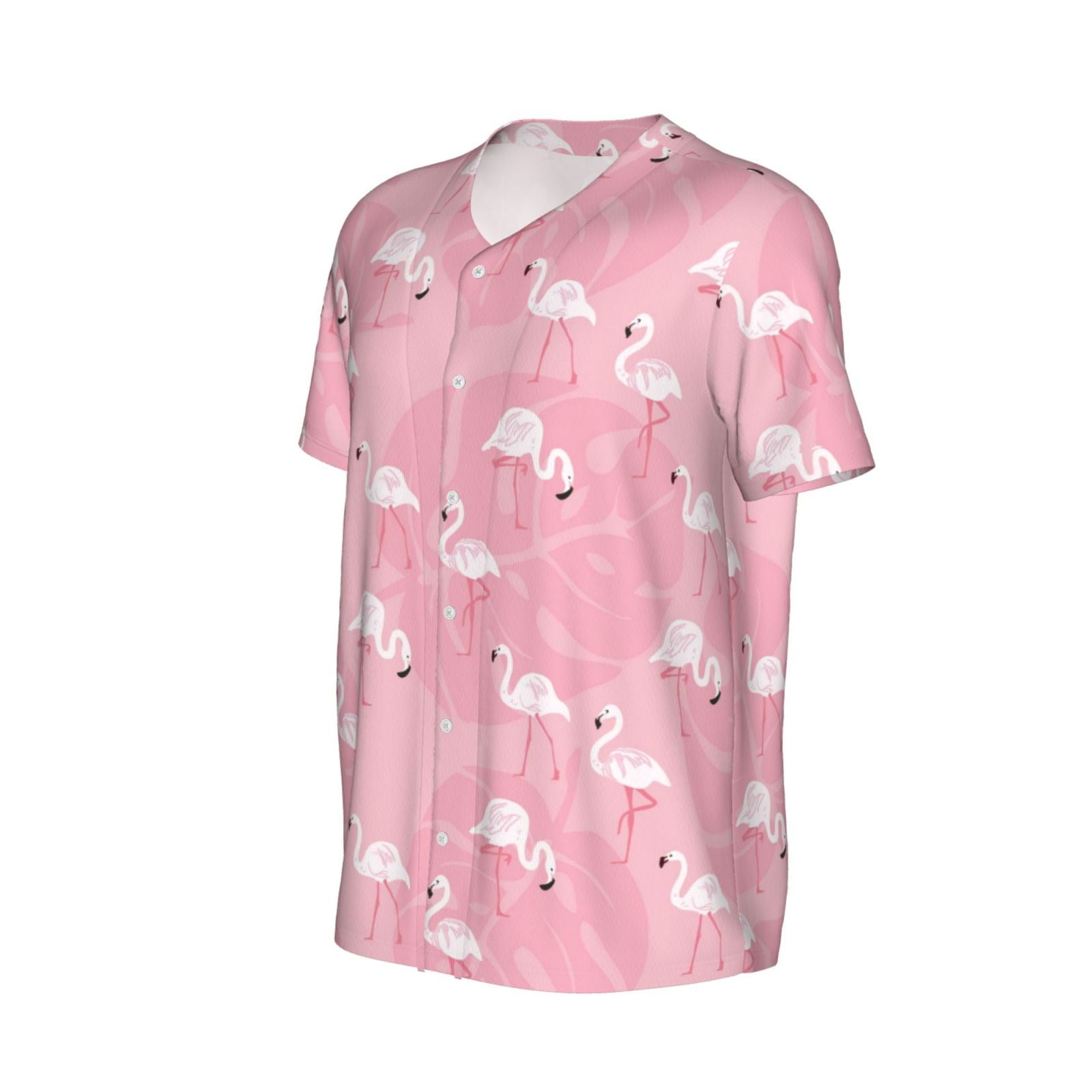 Daiia Pink Flamingos and Flowers Mens Baseball Jersey Button Down ...