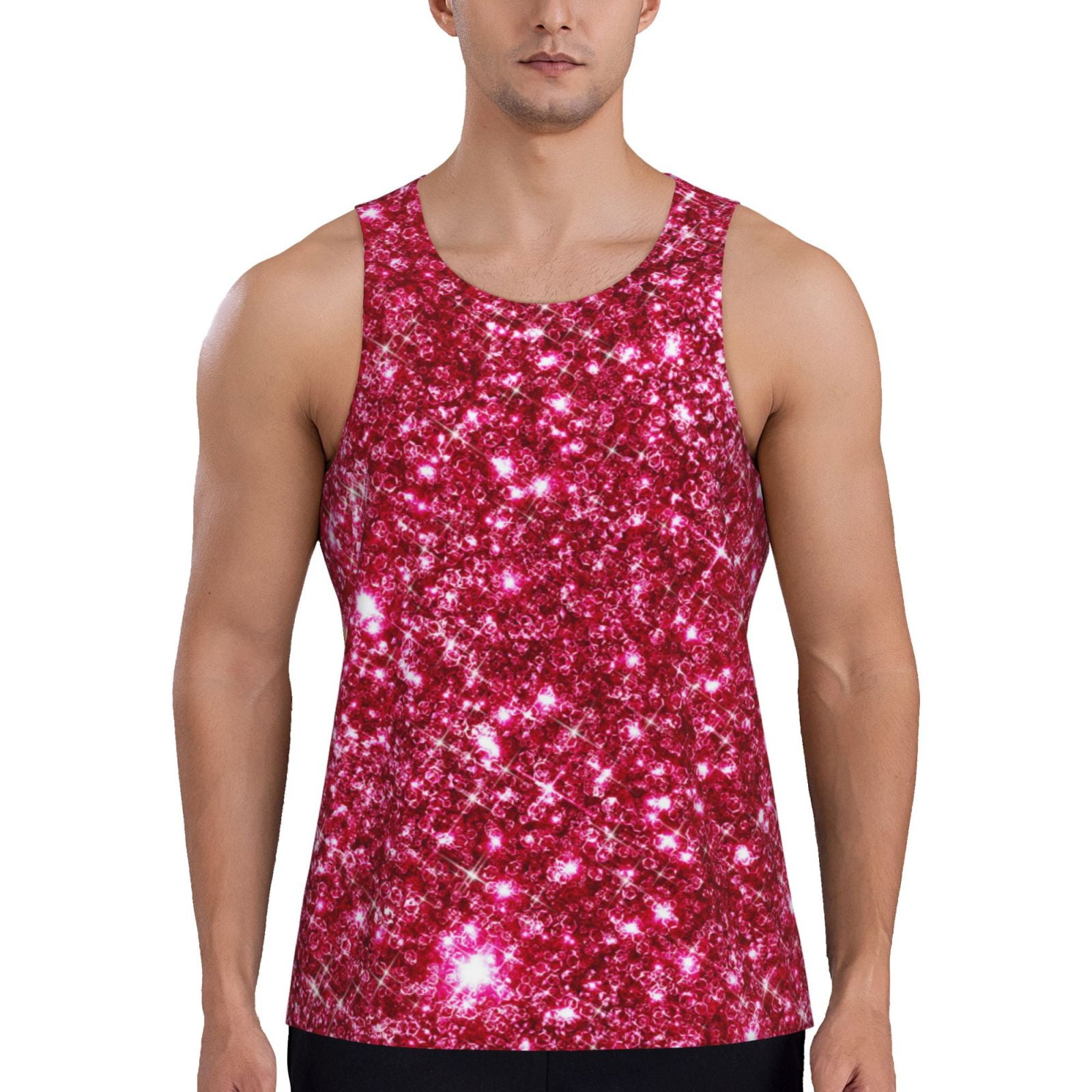 Daiia Pink Glitter Printed Men's Quick Dry Fit Muscle Tank Top Slim-Fit ...