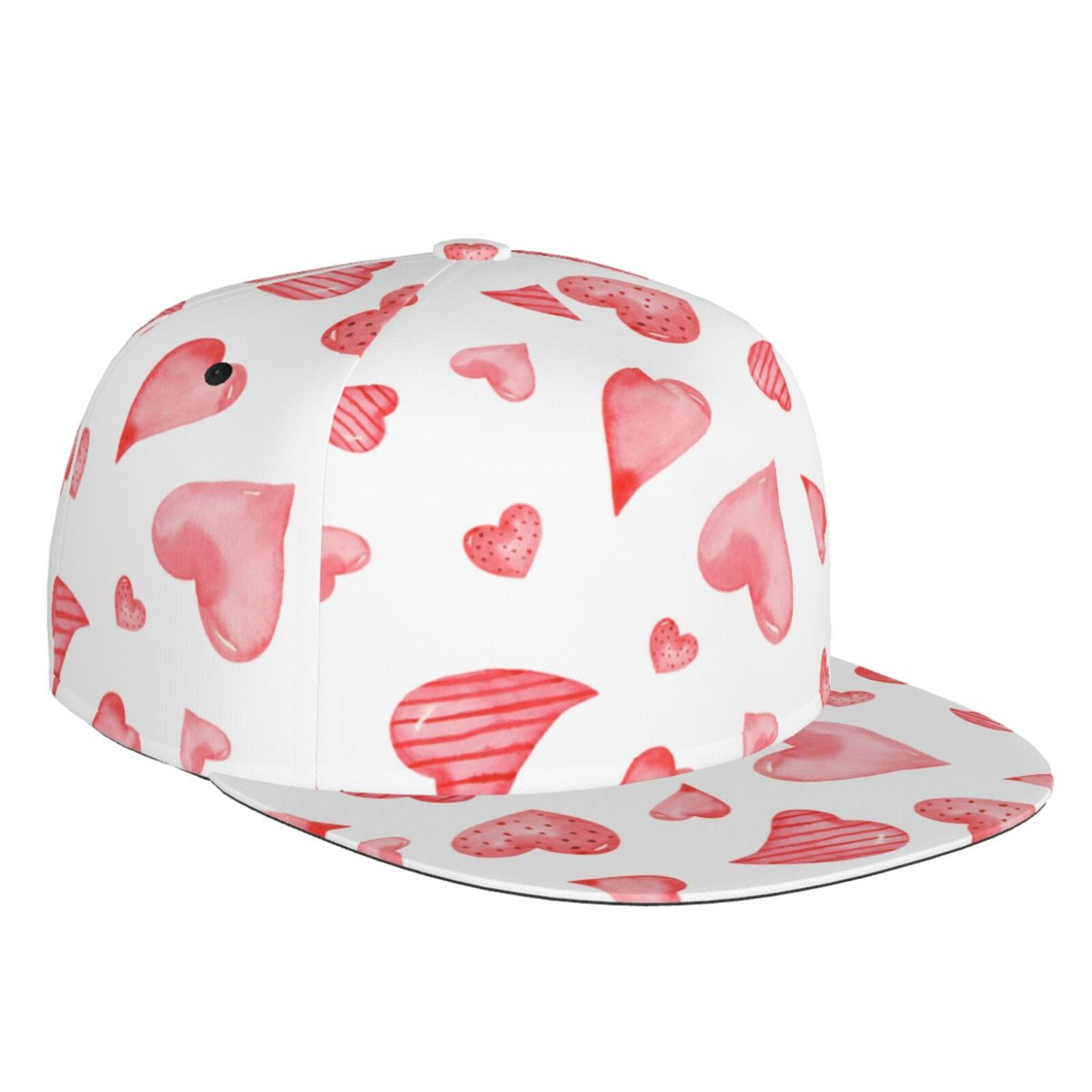 Daiia Pink Hearts print Flat Bill Hats Flat Brim Trucker Cap Baseball ...