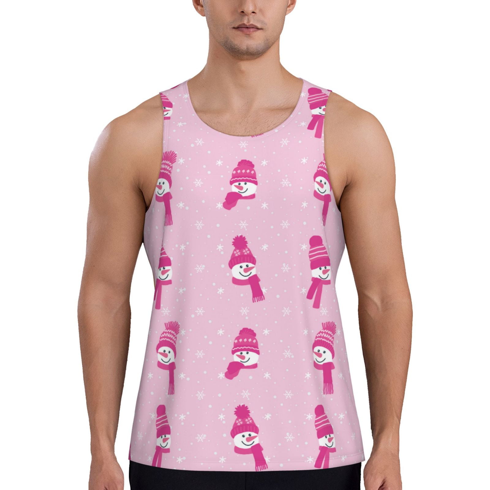 Daiia Pink Scarf Snowman Printed Men's Quick Dry Fit Muscle Tank Top ...