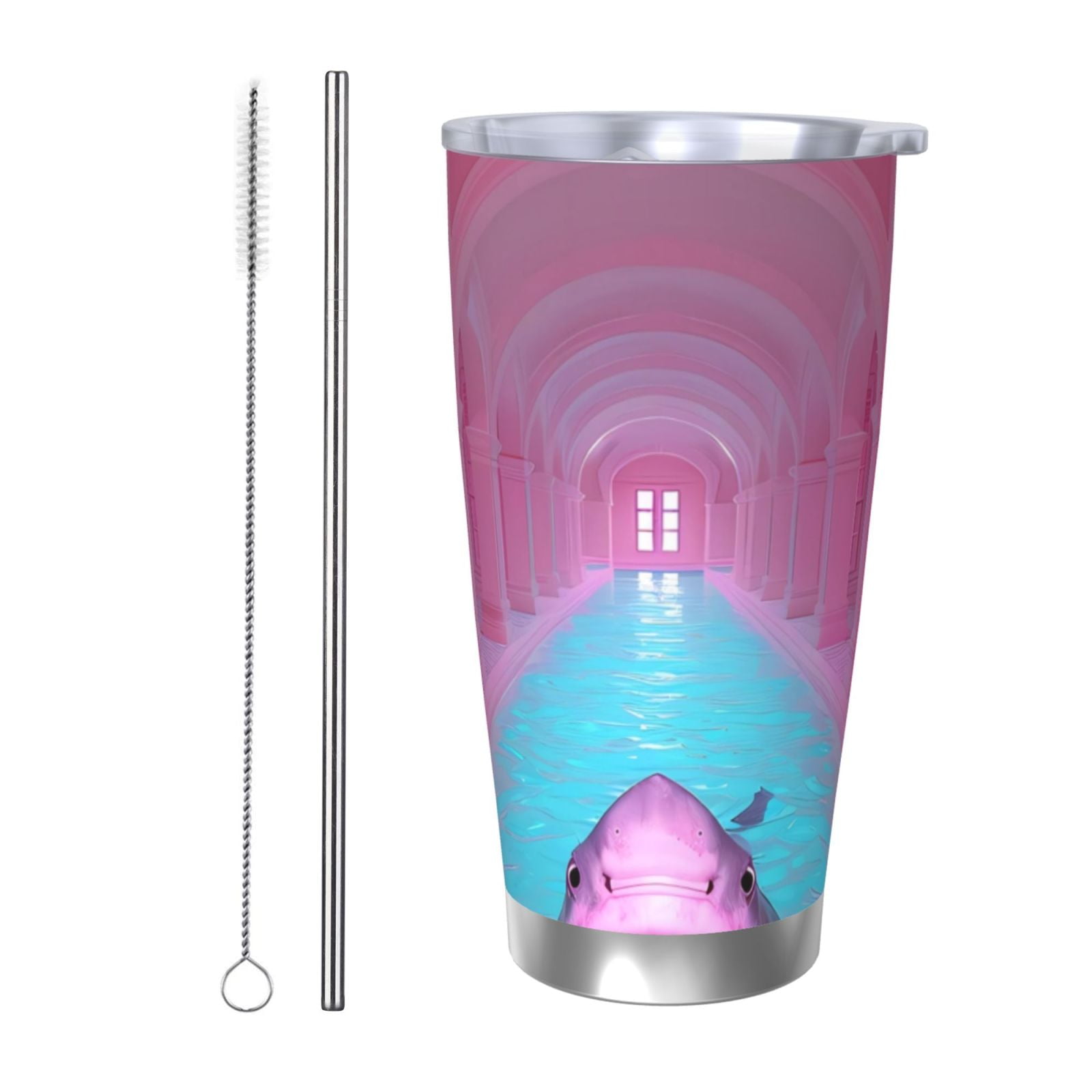 Daiia Pink Shark Pool Fantasy Printed 20oz Insulated Coffee Cup with ...