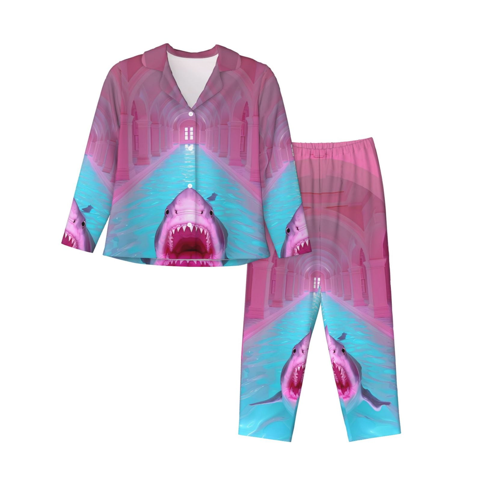 Daiia Pink Shark Pool Fantasy for Women's Long-Sleeved Pajama Set ...