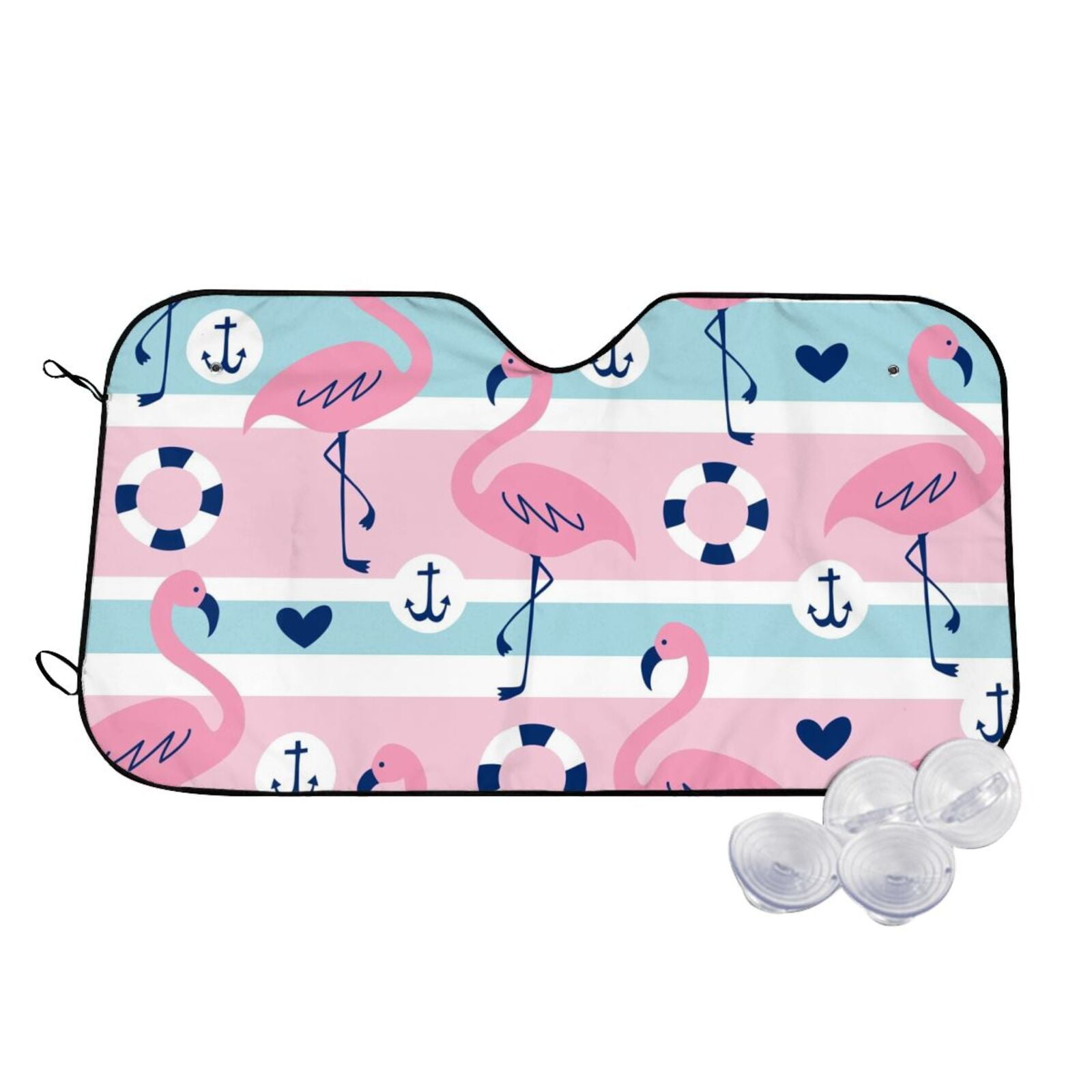 Daiia Pink Striped Flamingo Windshield Sun Shade for Car SUV Truck ...