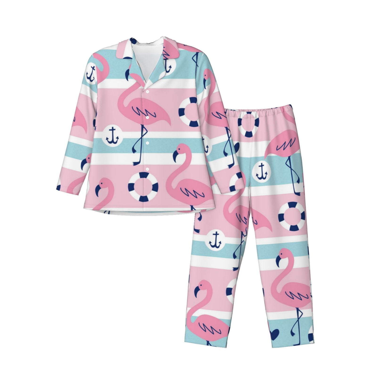 Daiia Pink Striped Flamingo for Men's Long-Sleeved Pajama Set – Soft ...