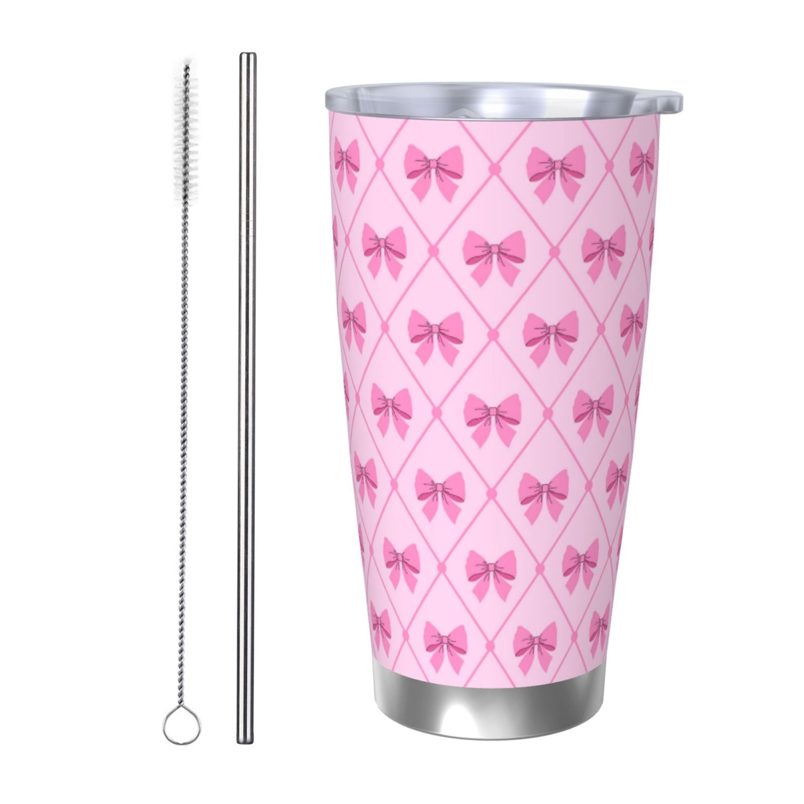 Daiia Pink bows Printed 20oz Insulated Coffee Cup with Straw Topper ...