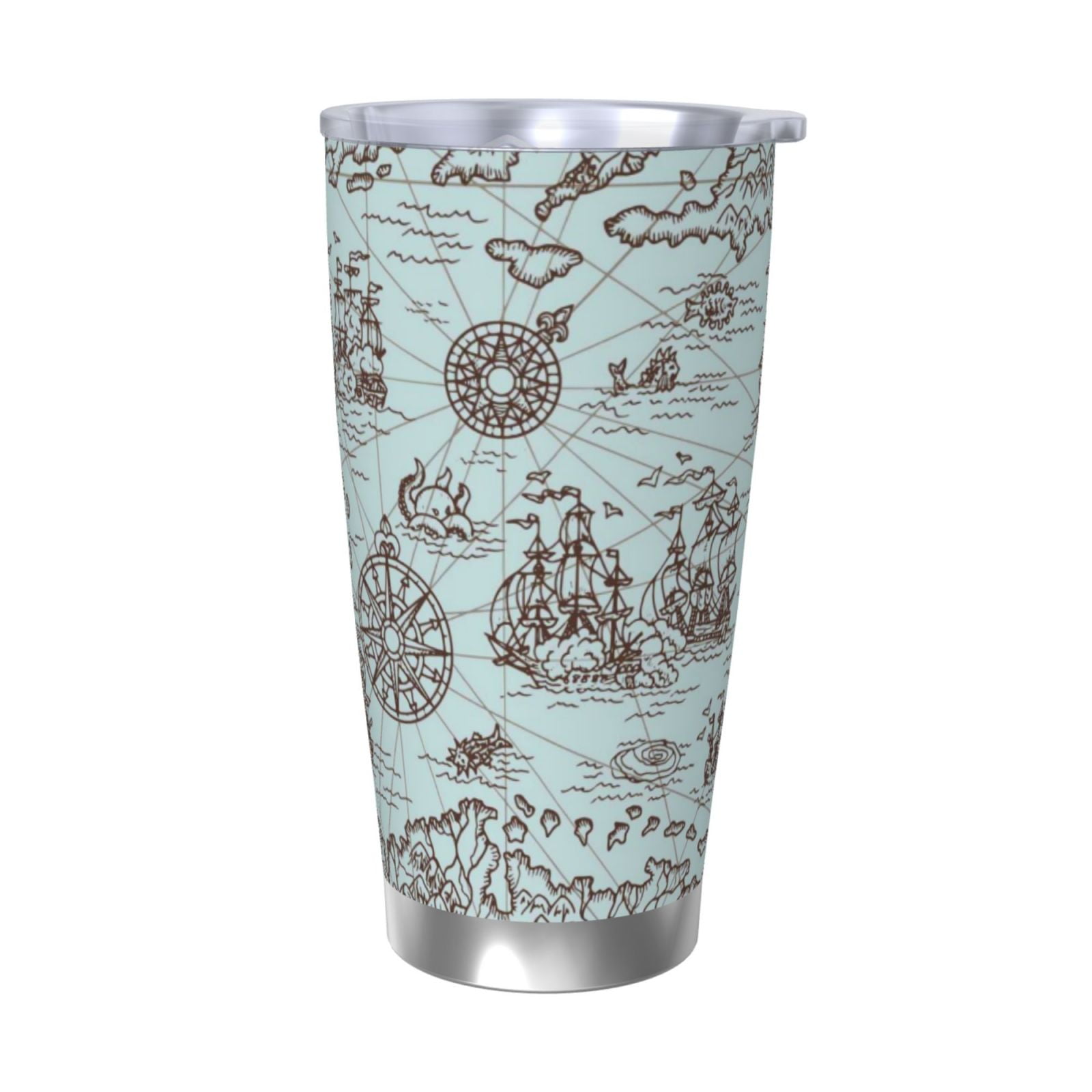 Daiia Pirate Adventure Map Printed 20oz Insulated Coffee Cup with Straw ...