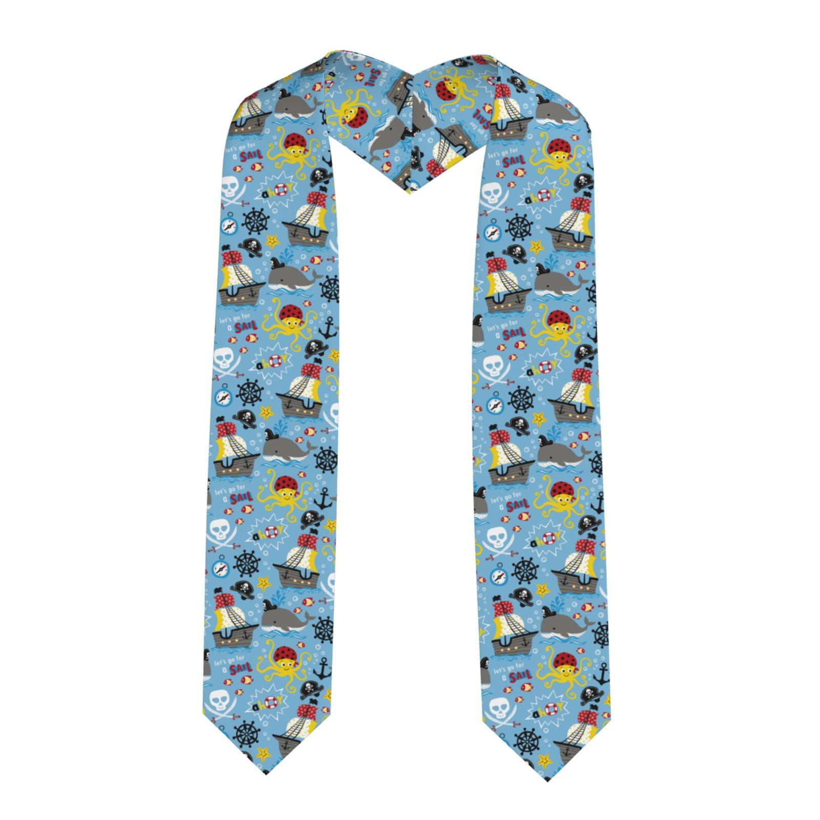 Daiia Pirate Marine Animals Pattern Graduation Shawl Stole – Satin ...