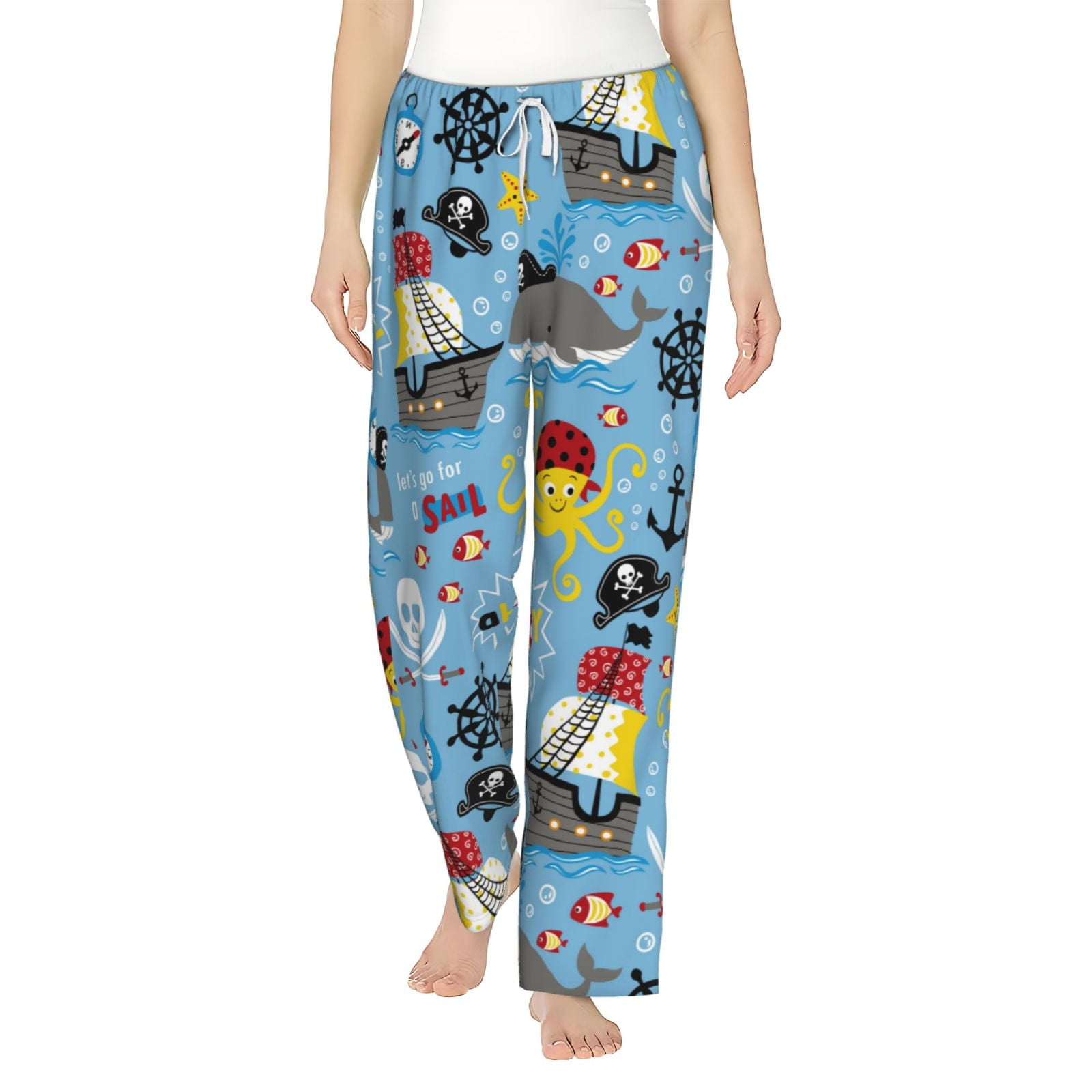 Daiia Pirate Marine Animals Women's Sleep Pant with Pockets and ...