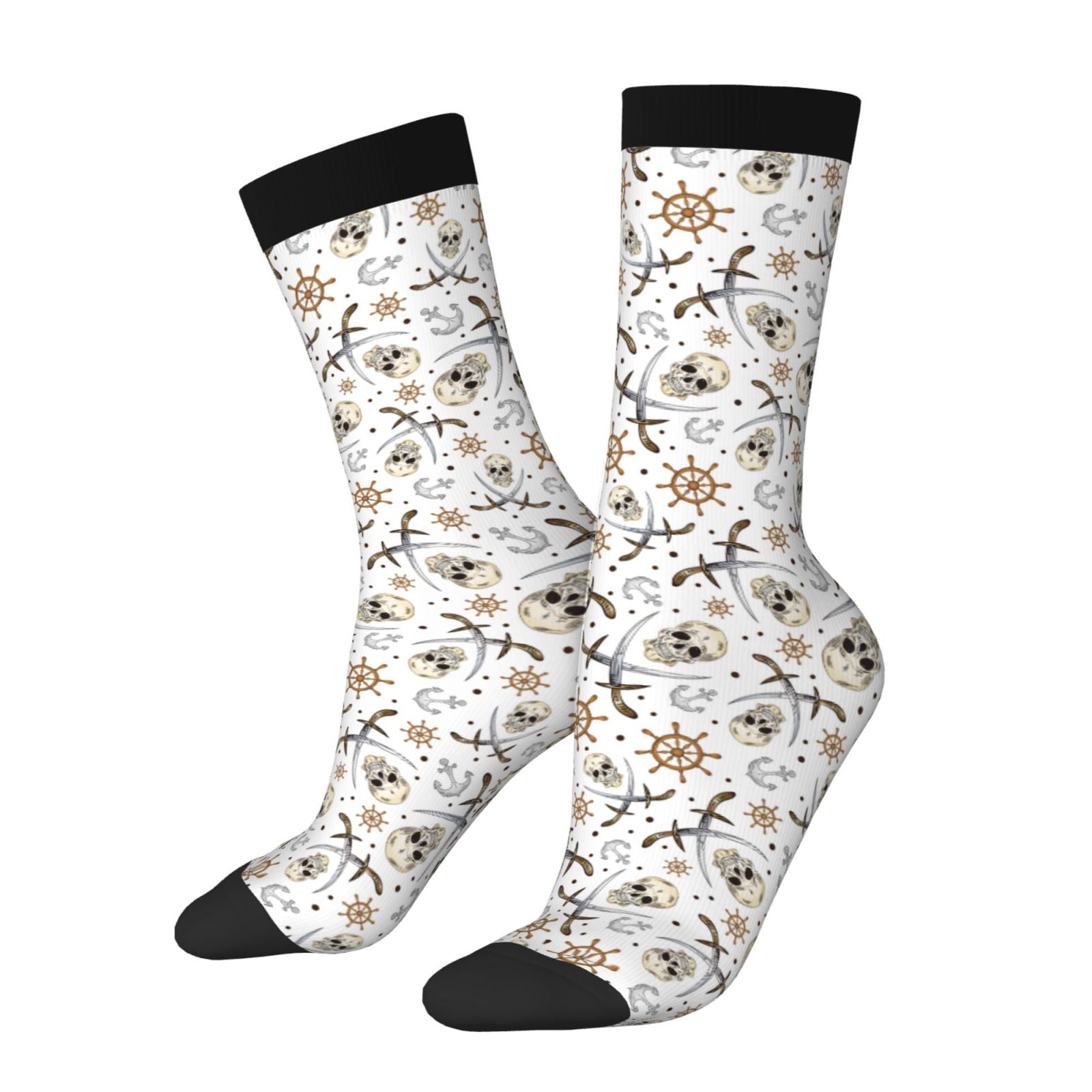 Daiia Pirate skulls Print Crew Socks – Soft Breathable Long Socks for ...