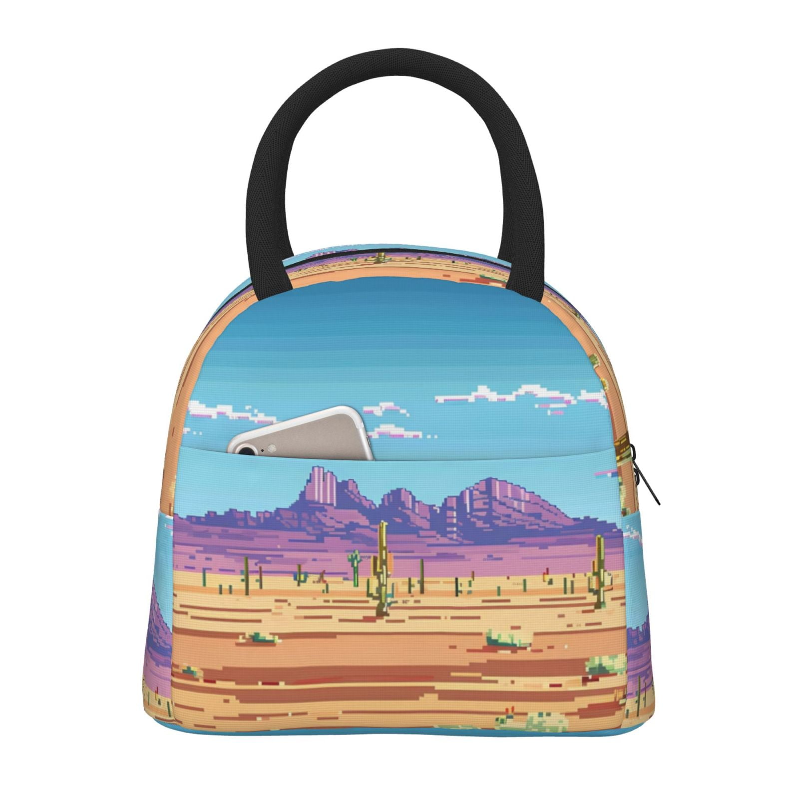Daiia Pixel Desert Landscape Pattern Lunch Bag , Insulated Lunch Box ...