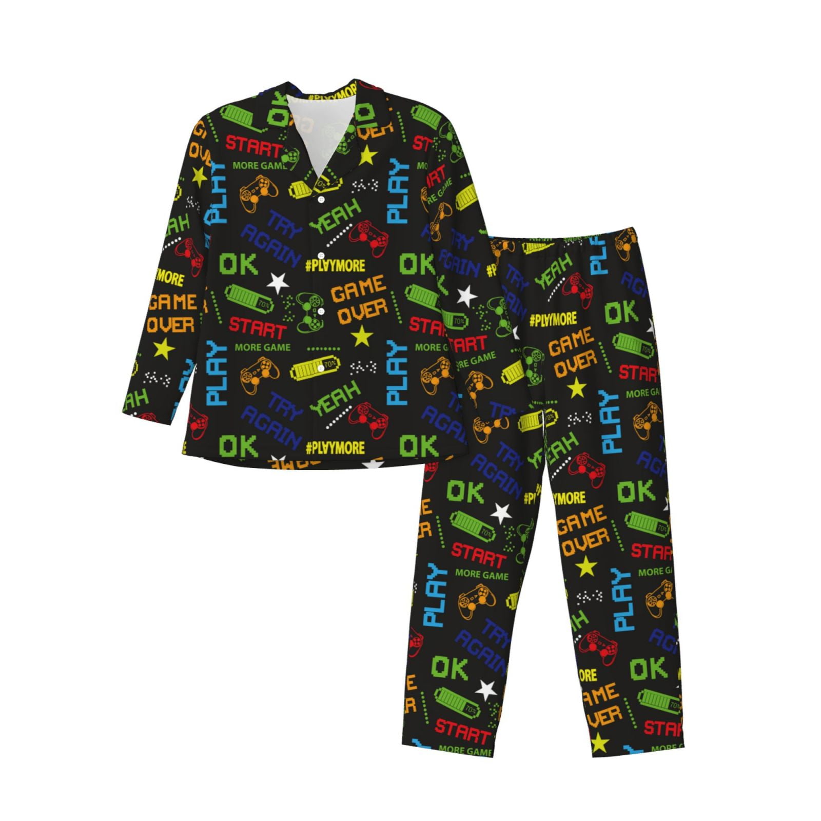 Daiia Pixel Game for Men's Long-Sleeved Pajama Set – Soft & Comfortable ...