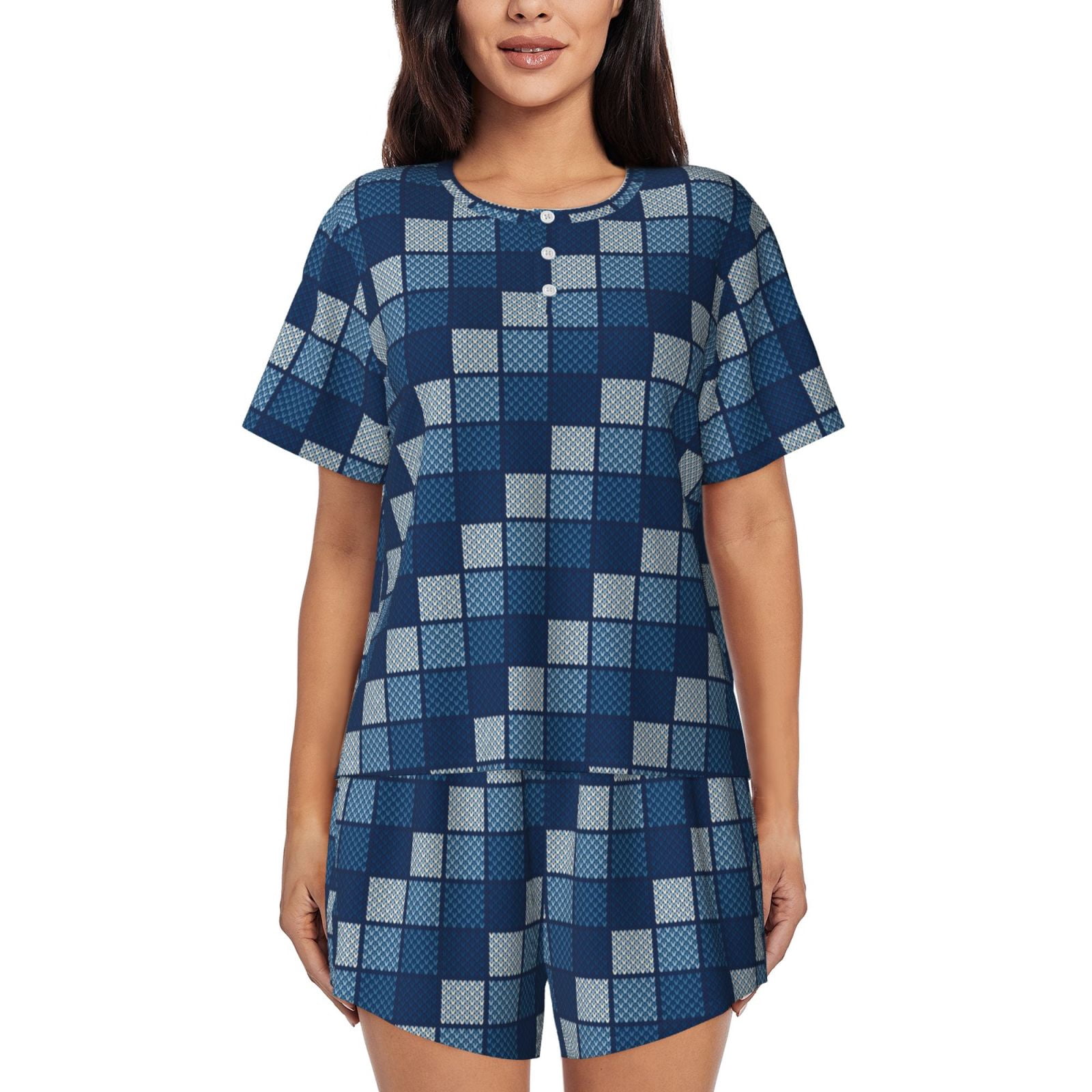 Daiia Pixel Grid Pattern Womens Pajama Sets Short Sleeve Pajamas for ...