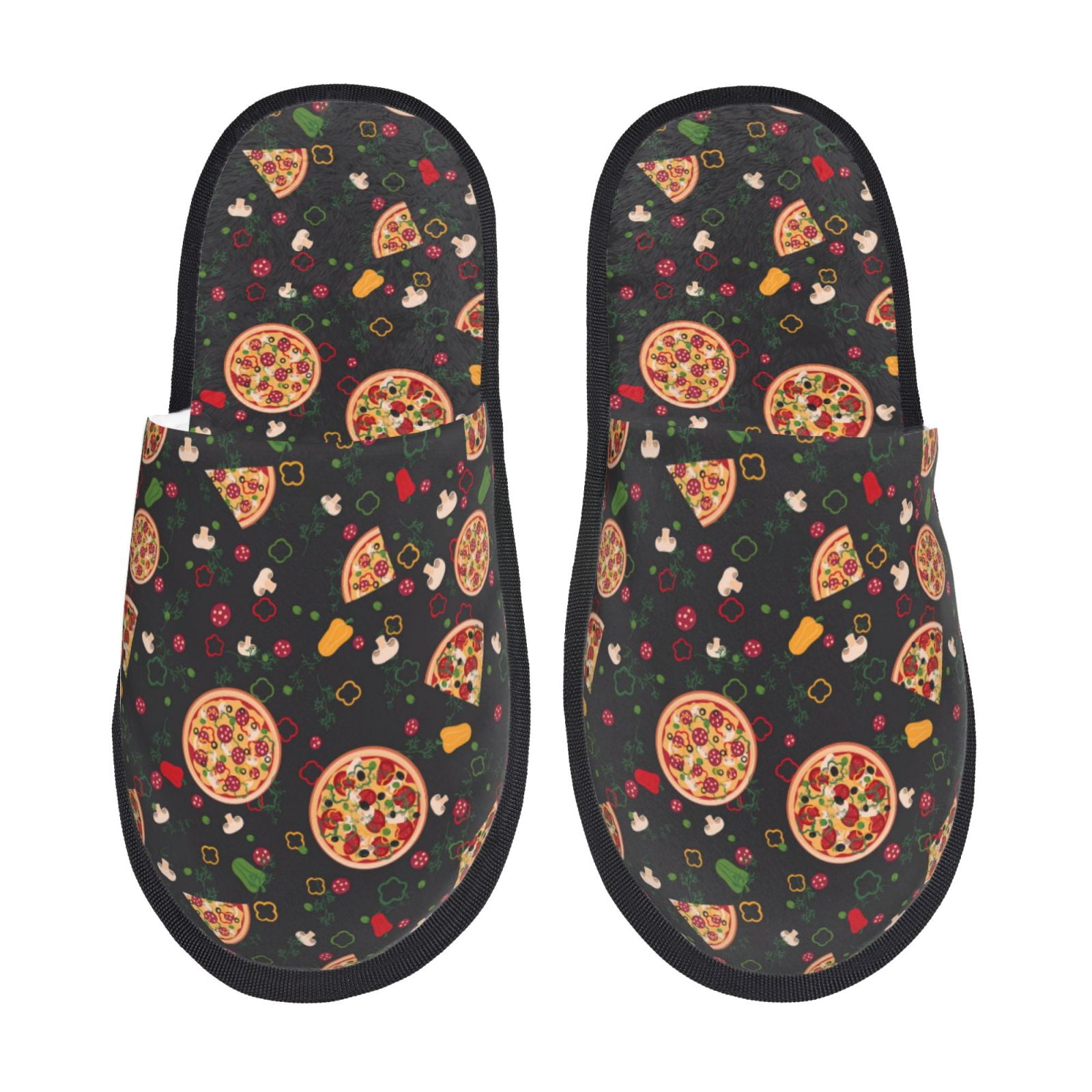 Daiia Pizzas Mushrooms Pattern Furry Slippers for Women and Men, Soft ...