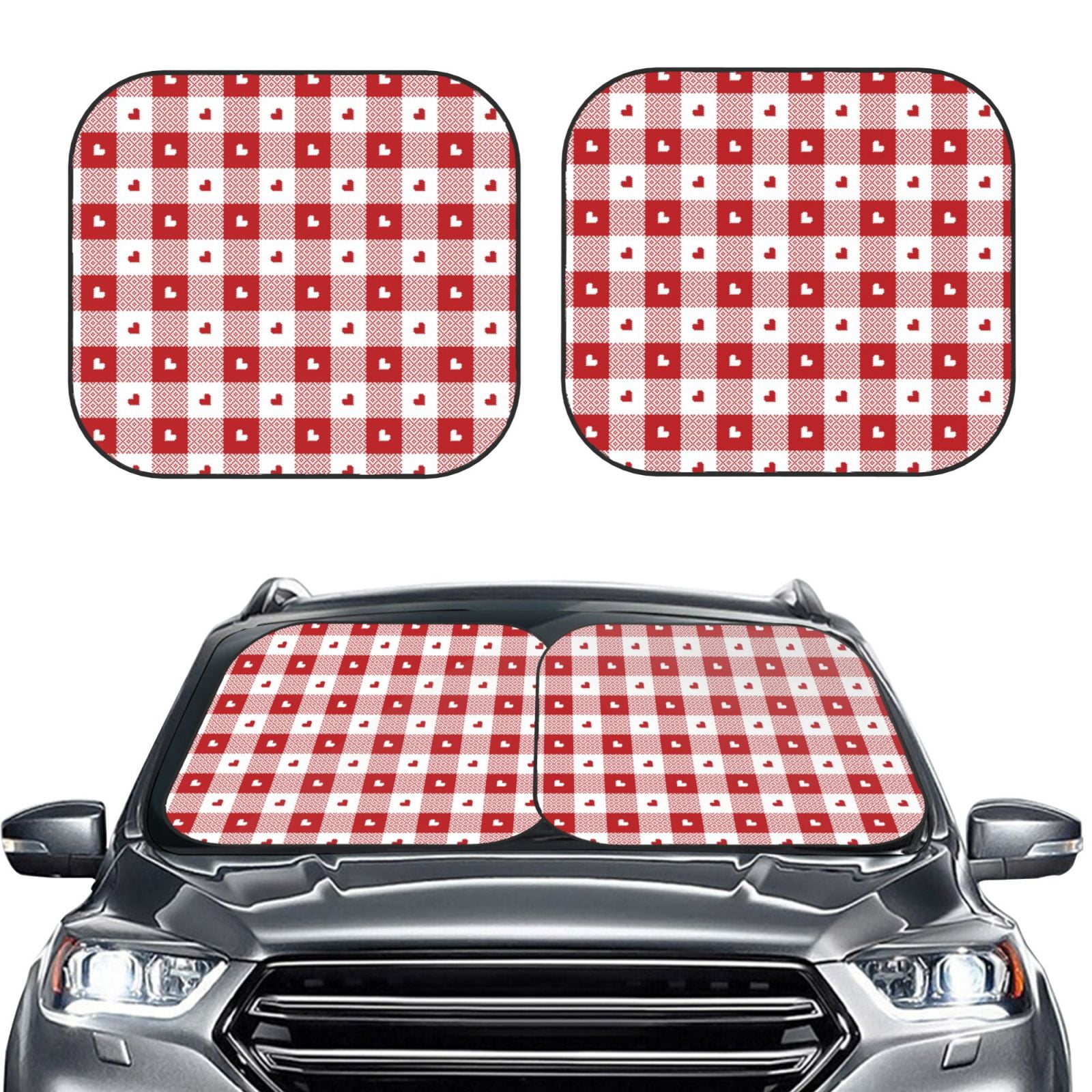 Daiia Plaid Heart 2PCS Car Windshield Sun Shade, Foldable Sun Shield ...