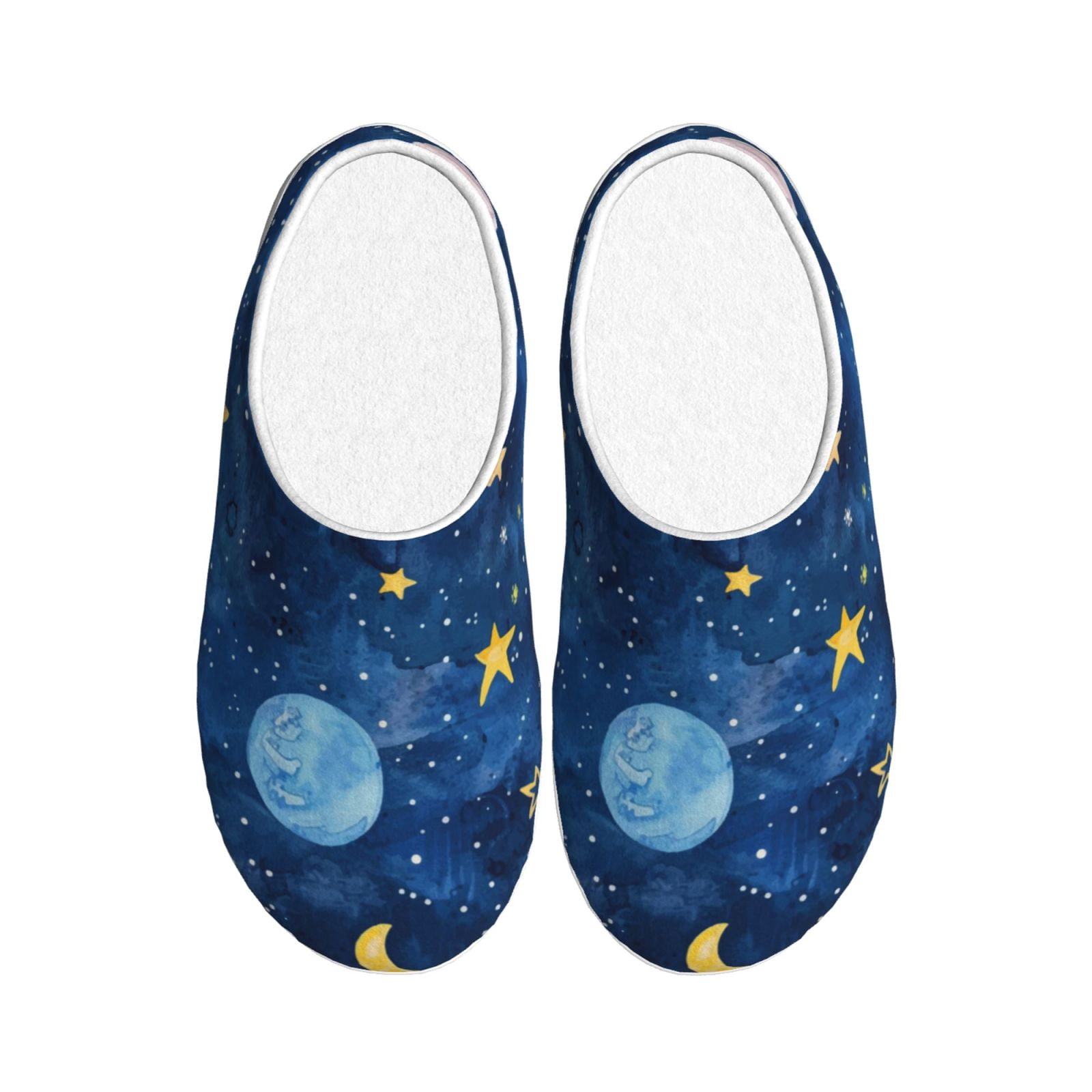 Daiia Planets And Stars1 Print Women’s Fuzzy Slippers Memory Foam ...