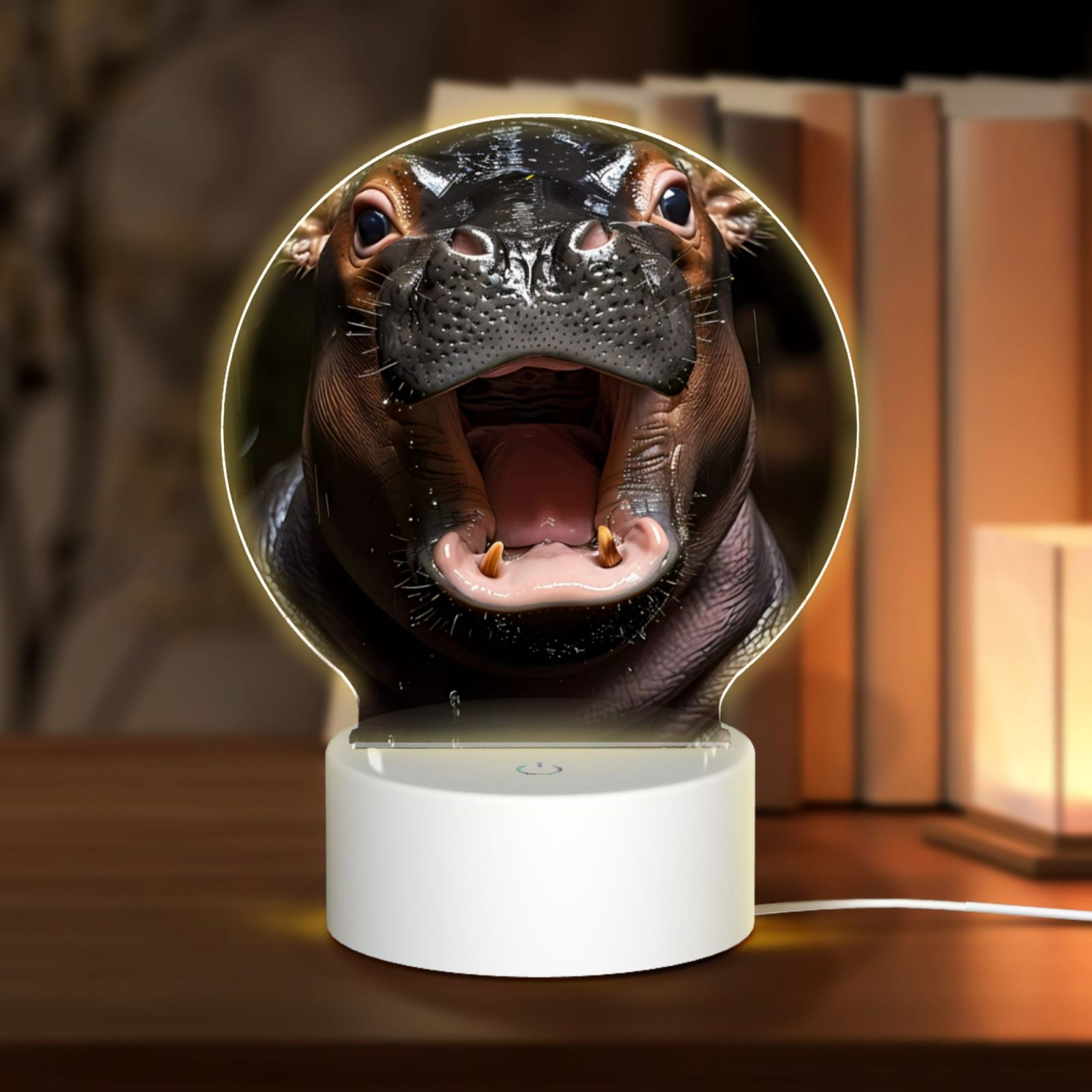 Daiia Playful Baby Hippo Splash Pattern Acrylic Night Light, LED Touch ...