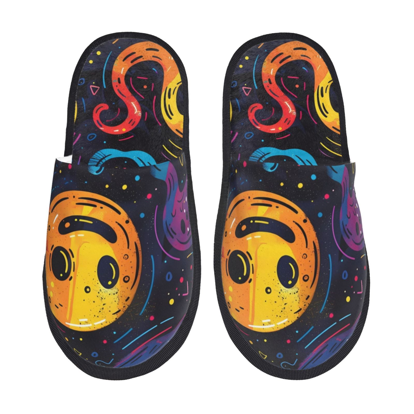 Daiia Playful Ghosts Night Sky Pattern Furry Slippers for Women and Men ...