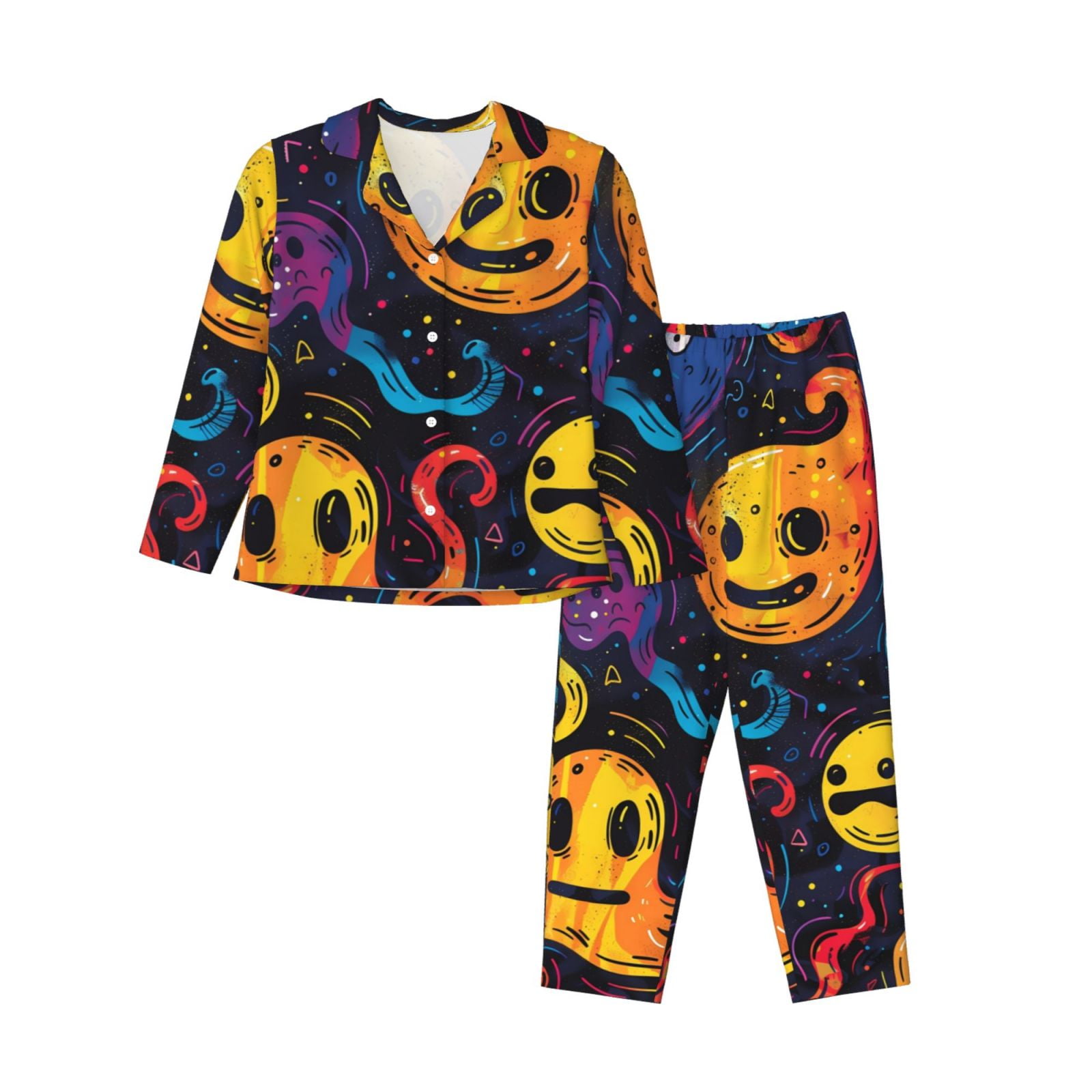 Daiia Playful Ghosts Night Sky for Women's Long-Sleeved Pajama Set ...