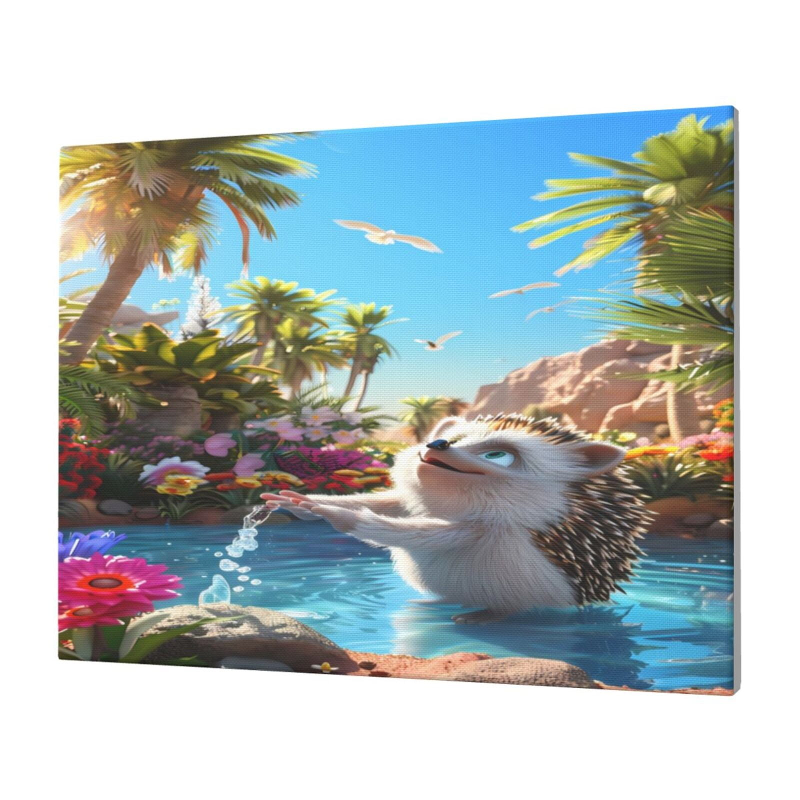 Daiia Playful Hedgehog Forest Pond Print Canvas Decorative Picture ...
