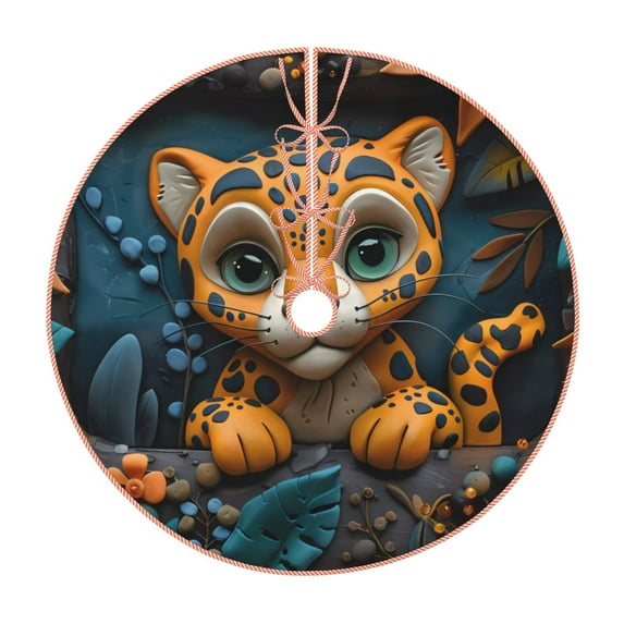 Daiia Playful Leopard Art Drawing Merry Christmas Tree Skirt , Xmas ...