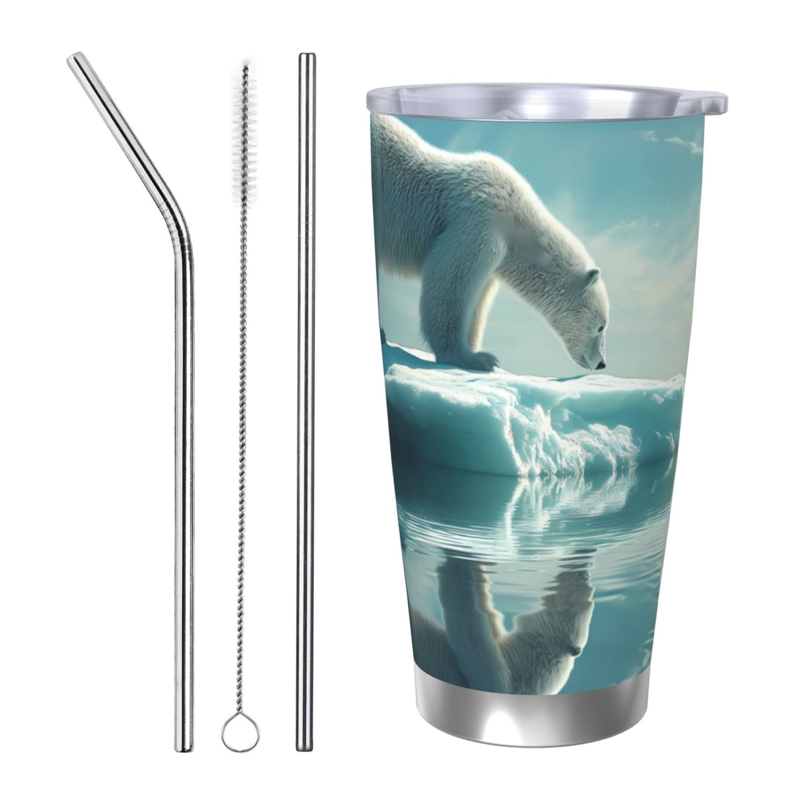 Daiia Polar Bear On Iceberg Printed 20oz Insulated Coffee Cup with ...