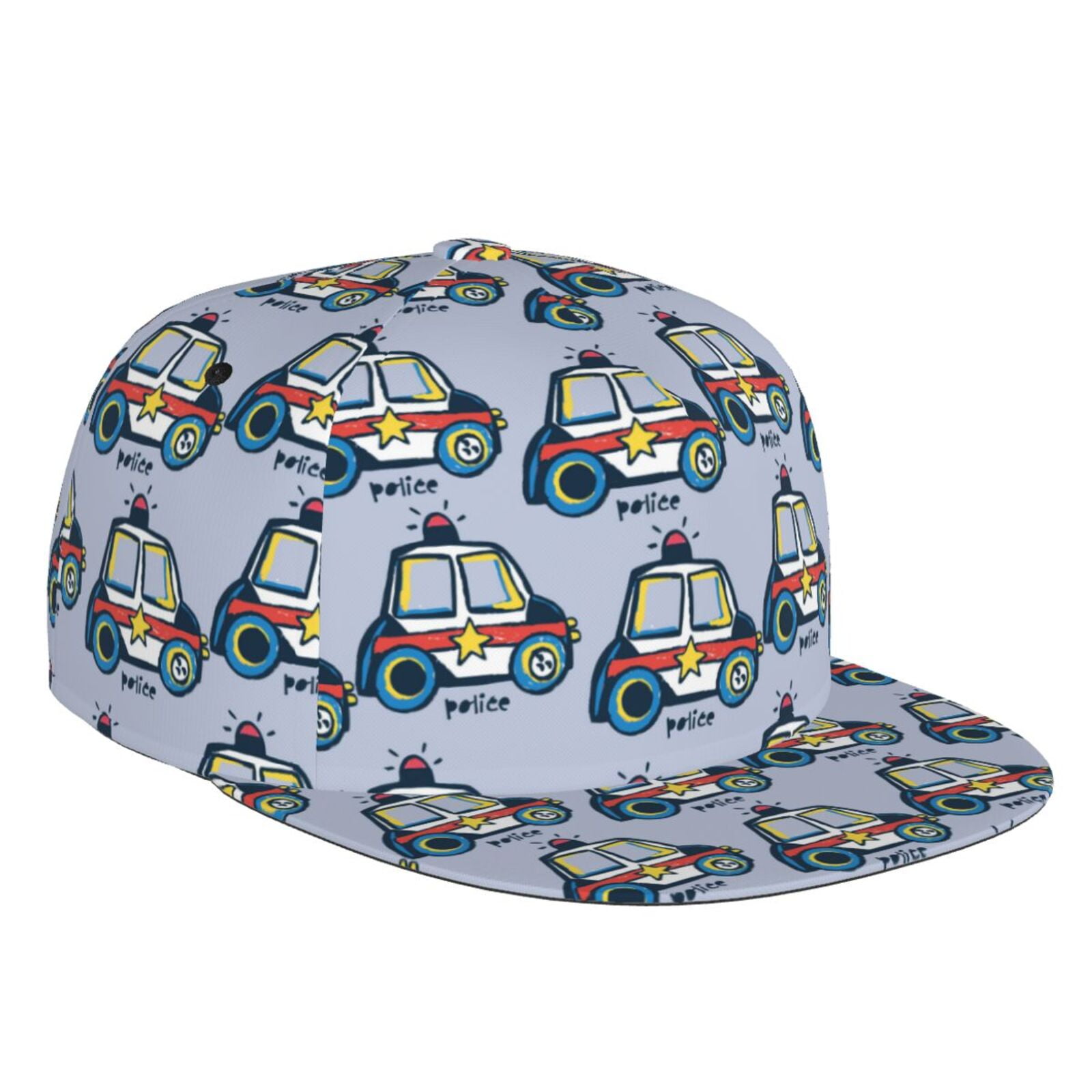 Daiia Police Car print Flat Bill Hats Flat Brim Trucker Cap Baseball ...
