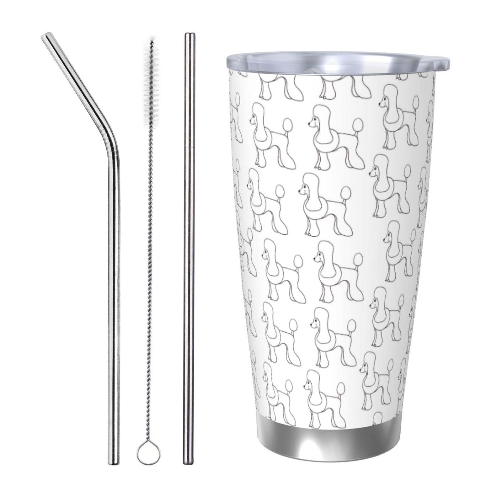 Daiia Poodle Dog Printed 20oz Insulated Coffee Cup with Straw Topper ...