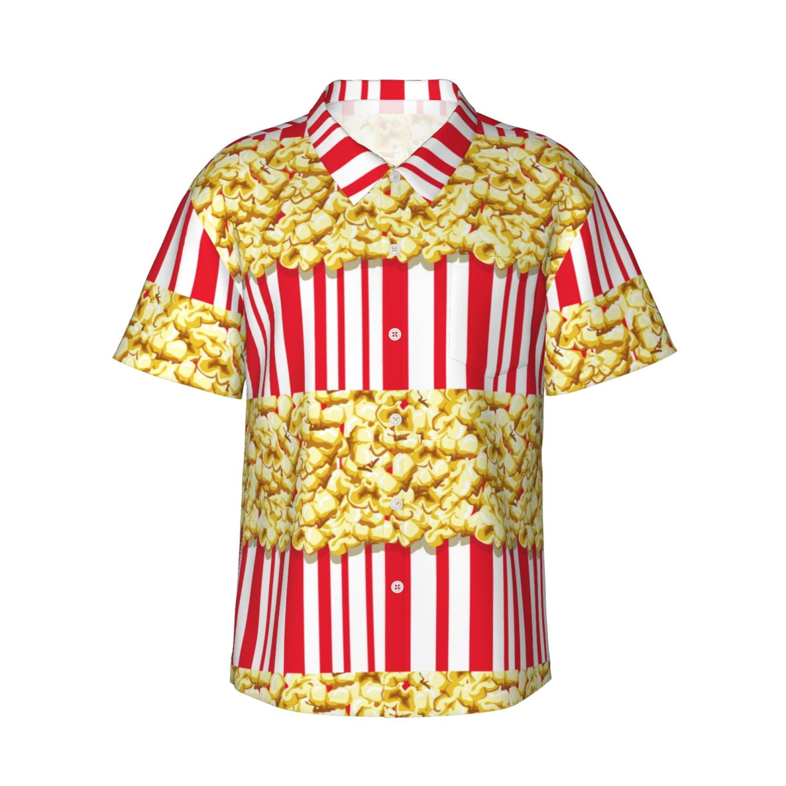 Daiia Popcorn Hawaiian Shirt for Men Gentle Cotton Regular Short Sleeve ...