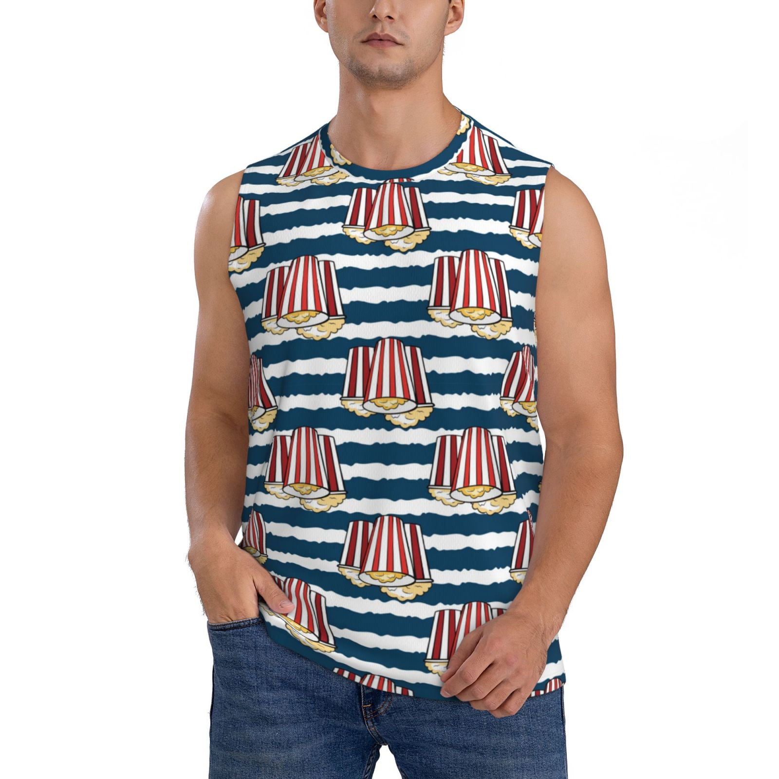 Daiia Popcorn Printed Men's Tank Tops,Casual Soft Sleeveless Gym Muscle ...