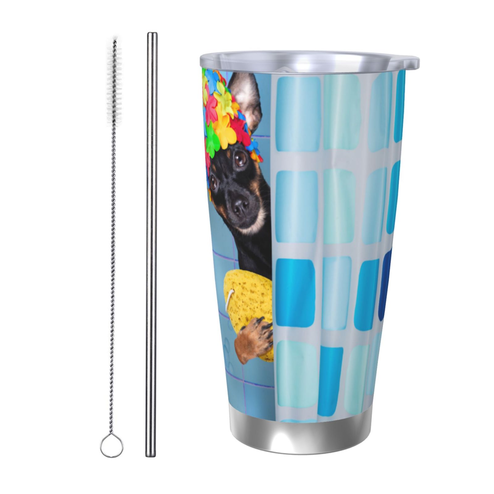 Daiia Prague Ratter Dog in Bathtub Printed 20oz Insulated Coffee Cup ...