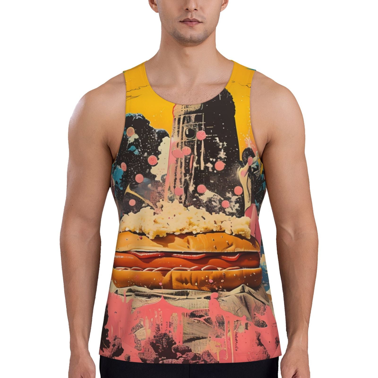 Daiia Psychedelic Band Hotdog Art Printed Men's Quick Dry Fit Muscle ...