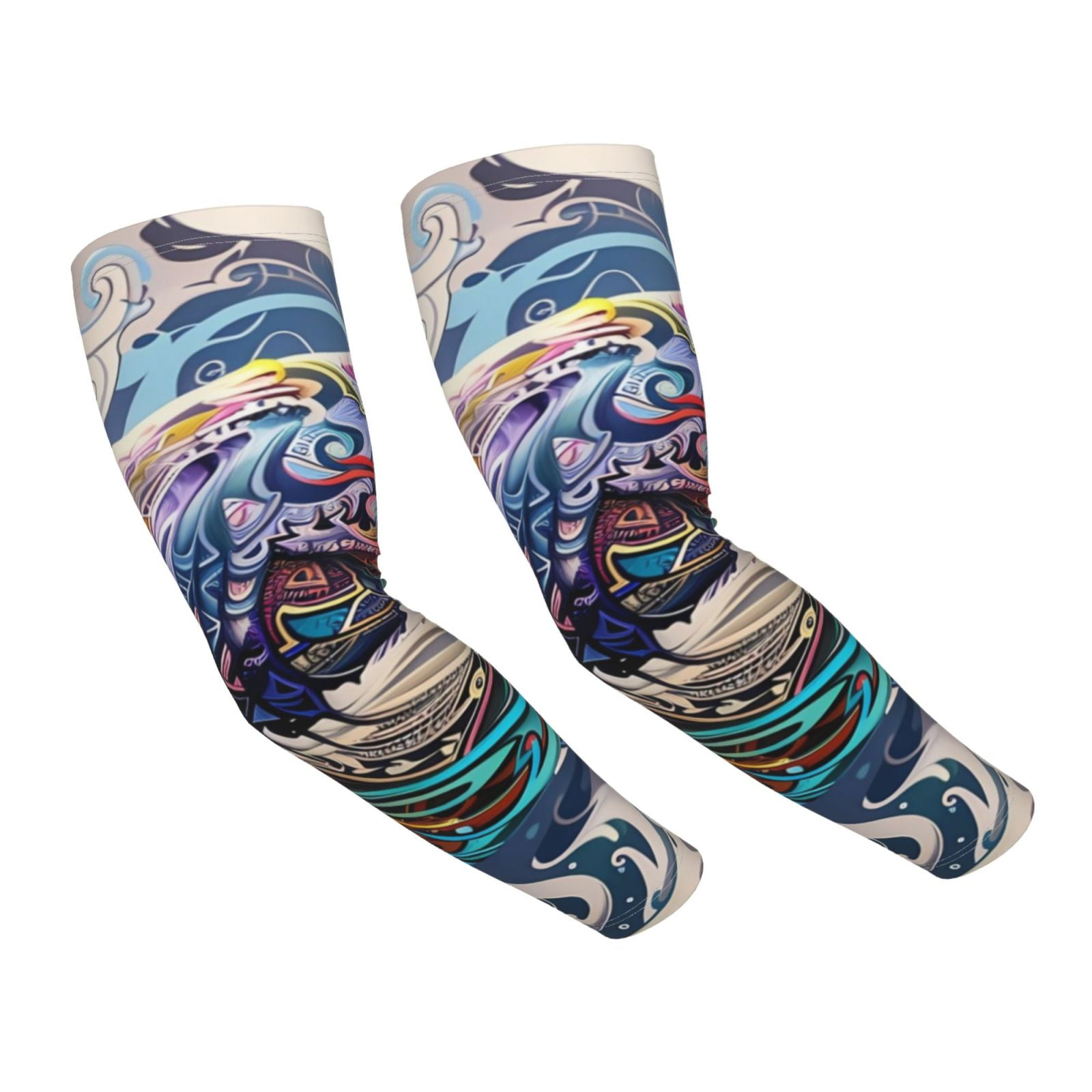 Daiia Psychedelic Shark Artwork UV Sun Protection Arm Sleeves - Cooling ...