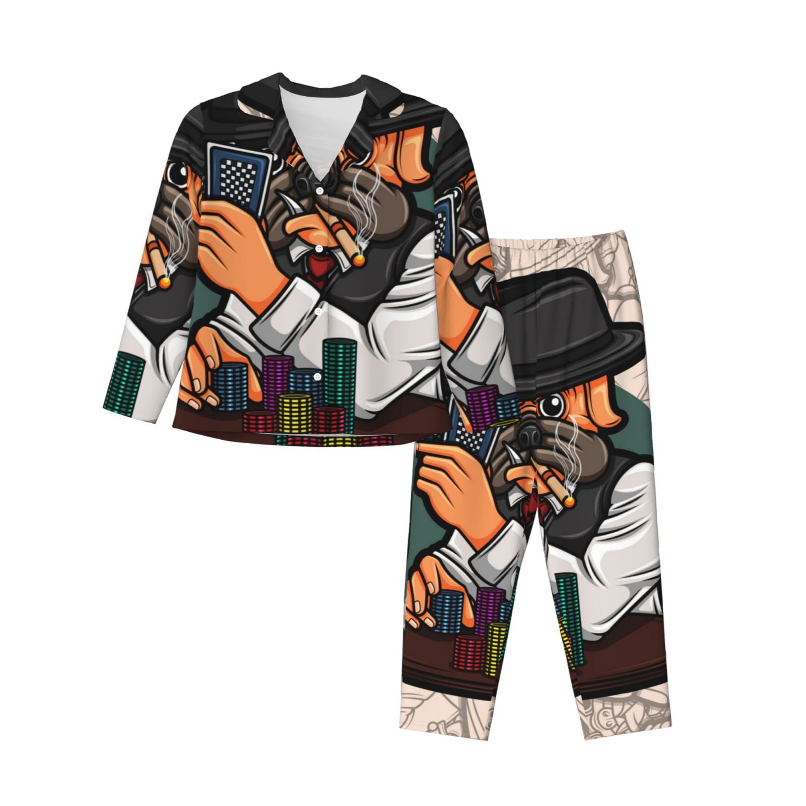 Daiia Pug Dog for Women's Long-Sleeved Pajama Set – Soft & Comfortable ...