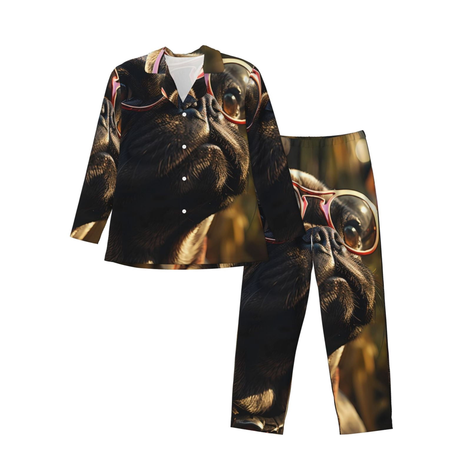 Daiia Pug Wearing Sunglasses Flowers for Men's Long-Sleeved Pajama Set ...